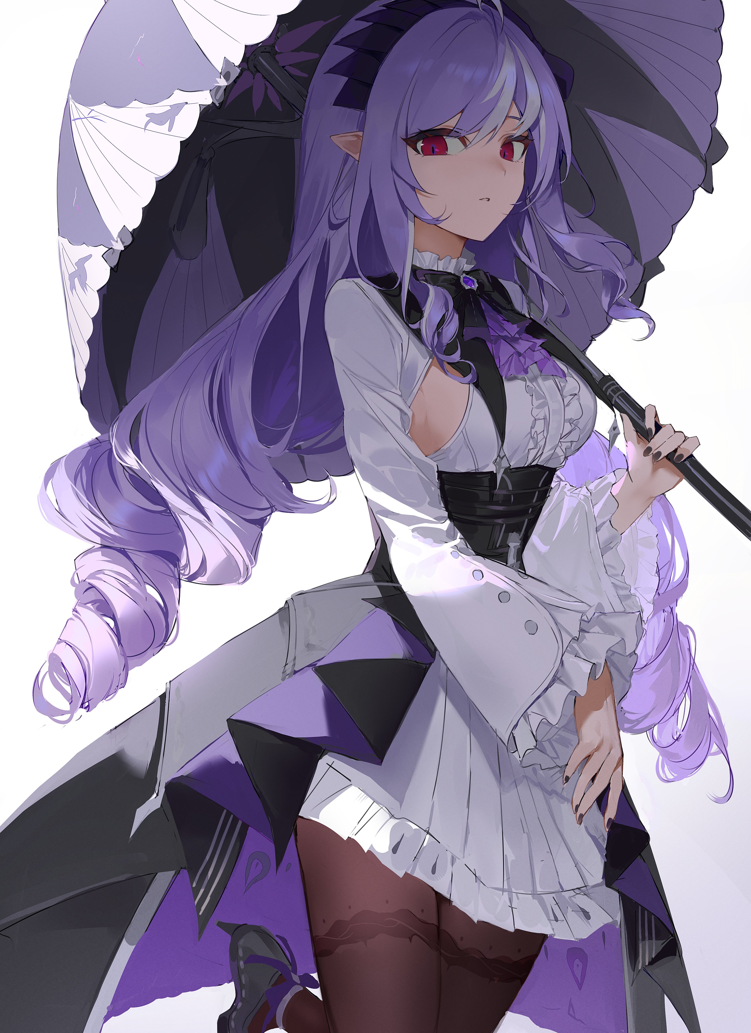 Safebooru - 1girl absurdres ascot baiser3rd black pantyhose blue pupils breasts center frills ...