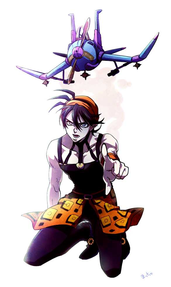 Safebooru - 1boy aerosmith (stand) airplane black hair headband jojo no ...