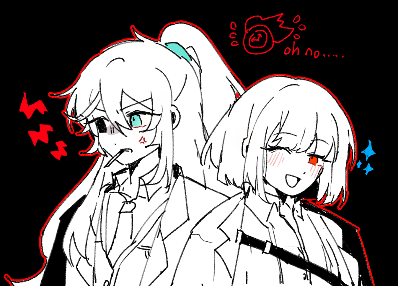 Safebooru - 1boy 1girl 1other :d anger vein april fools aqua eyes black background blush body ...