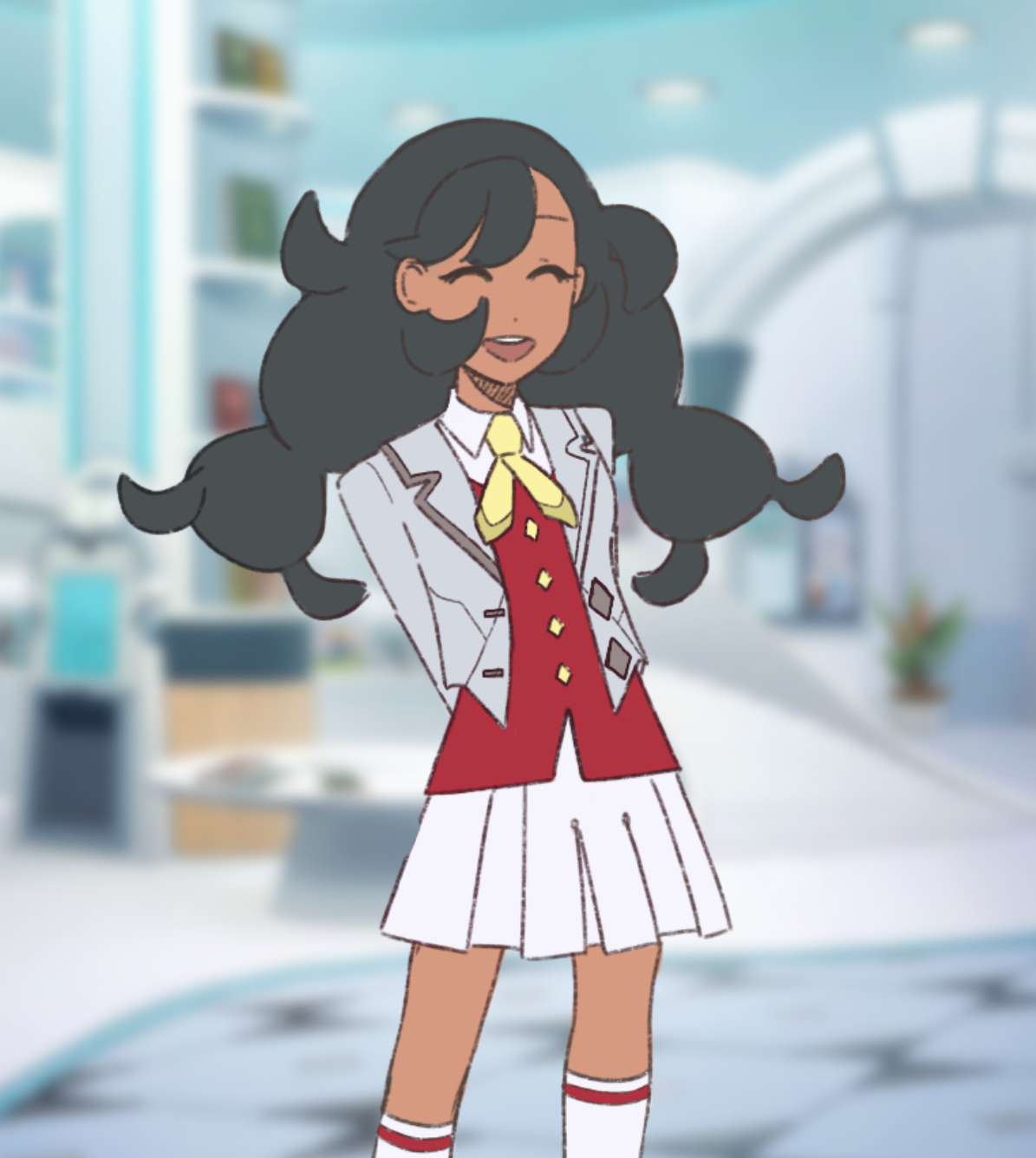 Safebooru - 1girl arms behind back black hair closed eyes dark-skinned ...