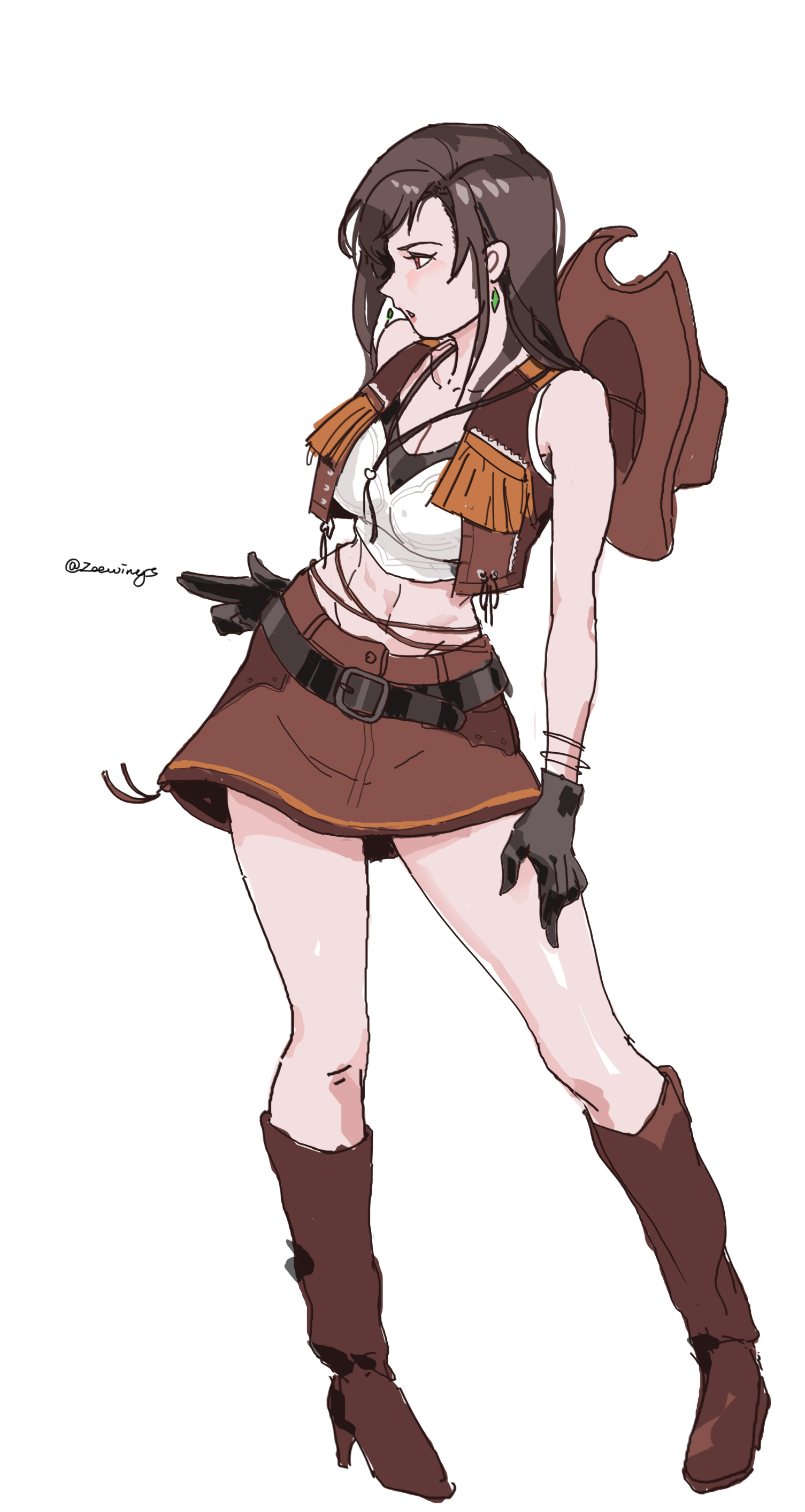 Safebooru - 1girl absurdres belt black gloves black hair boots brown boots brown skirt brown ...