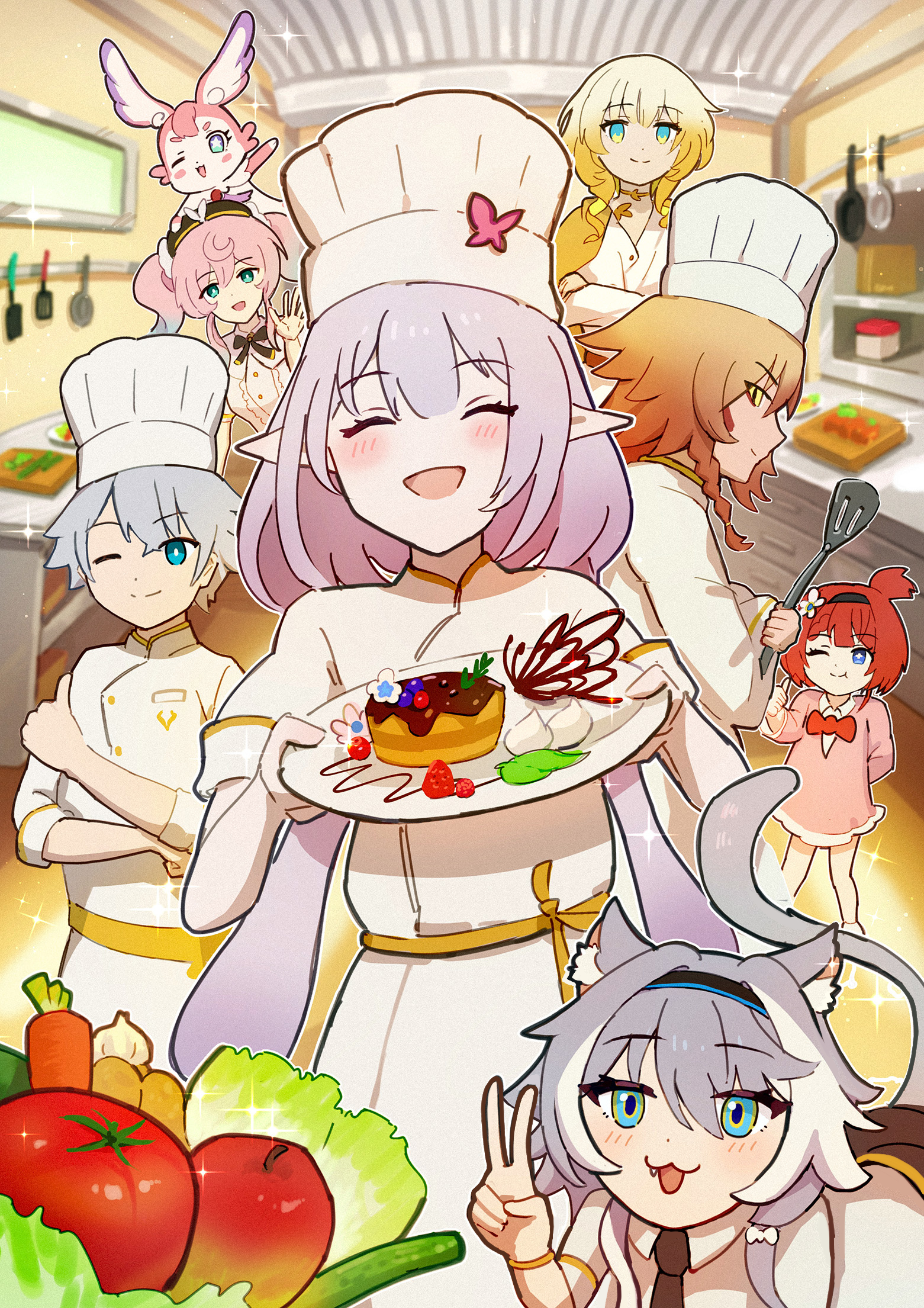 Safebooru - 2boys 5girls :3 ;) aglaea (honkai: star rail) animal ears ...
