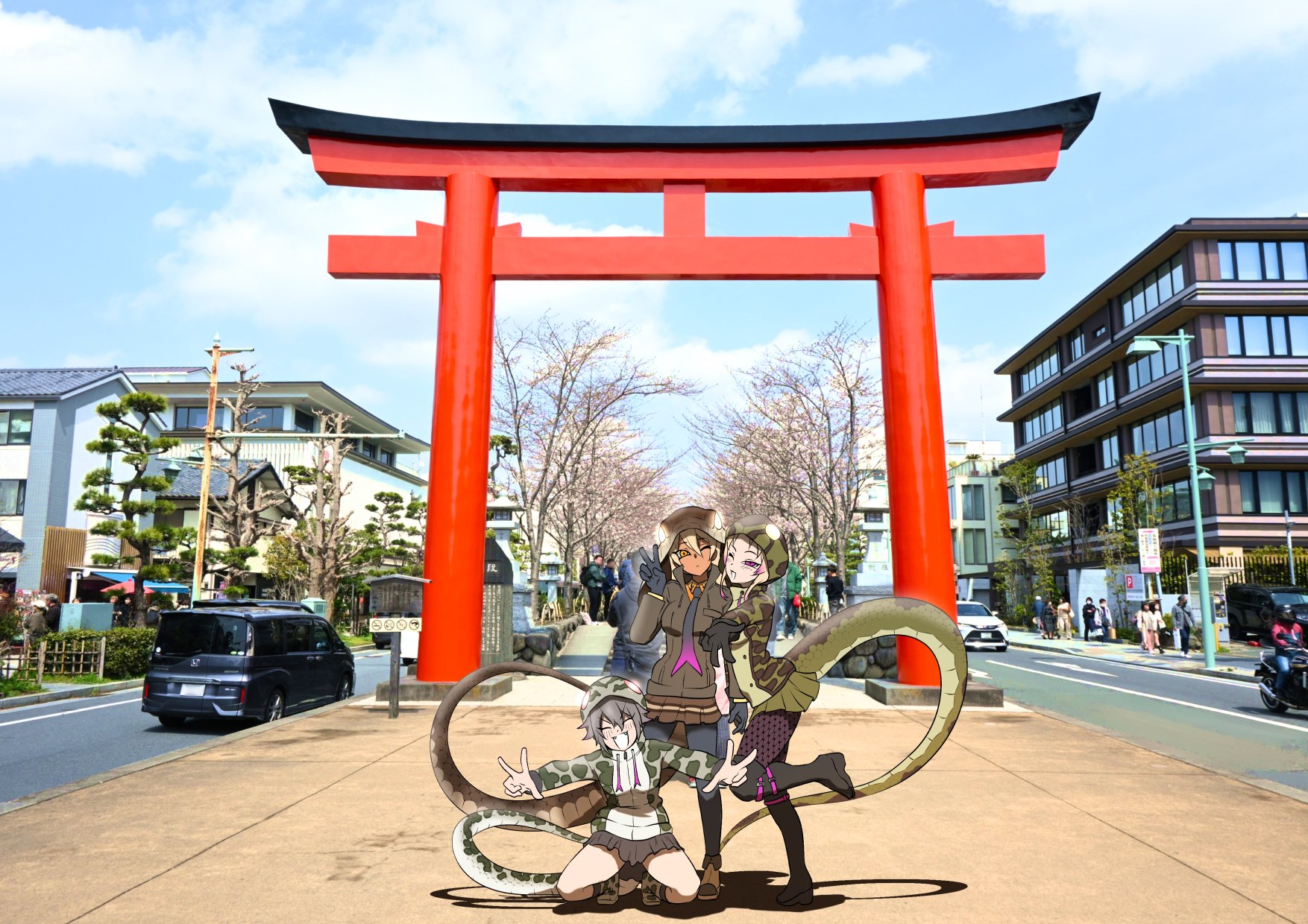 Safebooru - 3girls african rock python (kemono friends) animal hood ...