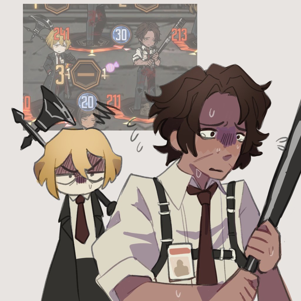 Safebooru - 2boys angry april fools baseball bat black coat black ...