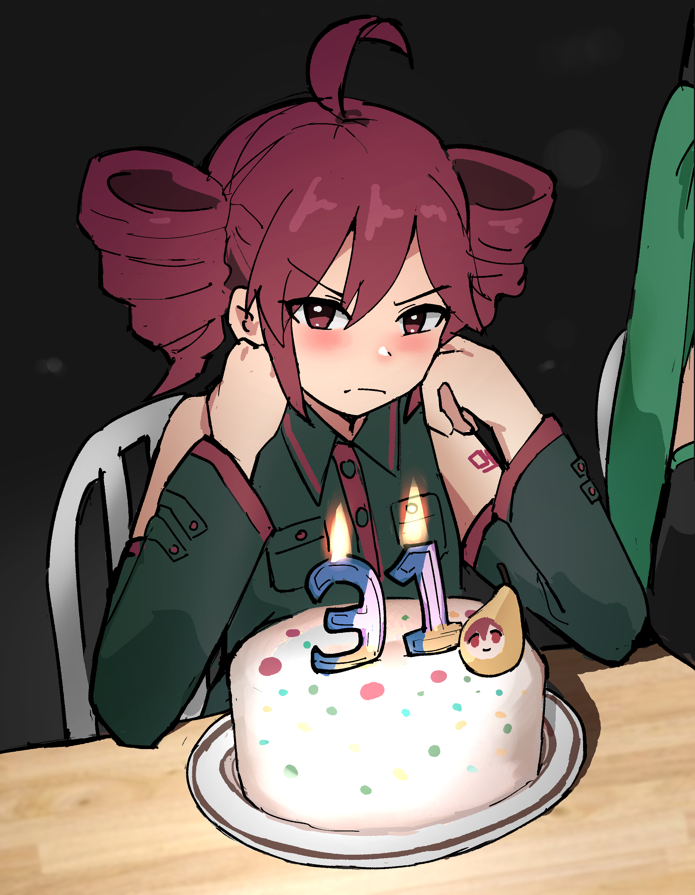 Safebooru - 2girls absurdres ahoge angry annoyed bare shoulders birthday birthday cake black ...