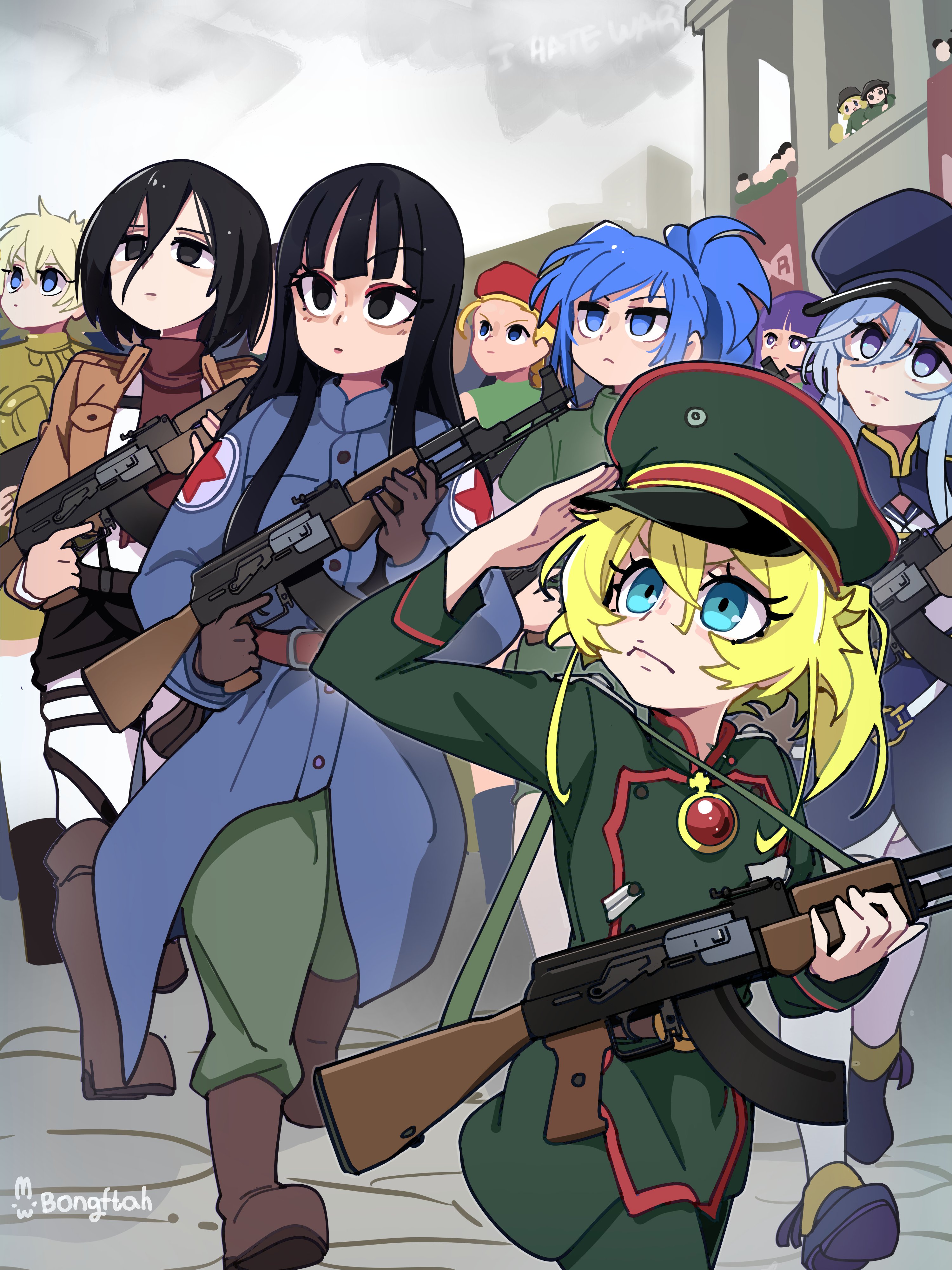 Safebooru - 86 -eightysix- absurdres ak-47 artist name assault rifle beret black eyes black hair ...