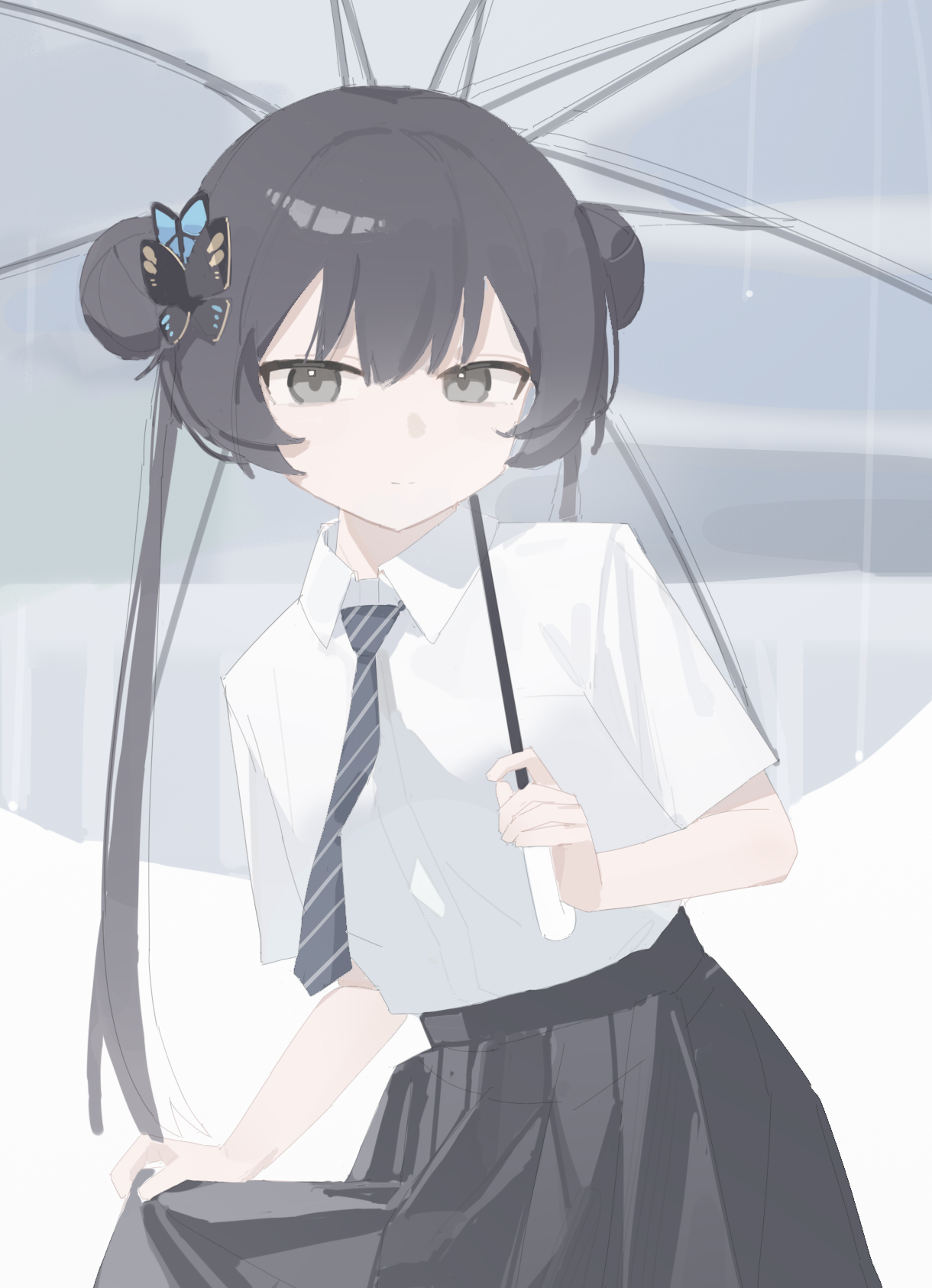 Safebooru - 1girl ar2a black hair black necktie black skirt blue archive clothes lift collared ...