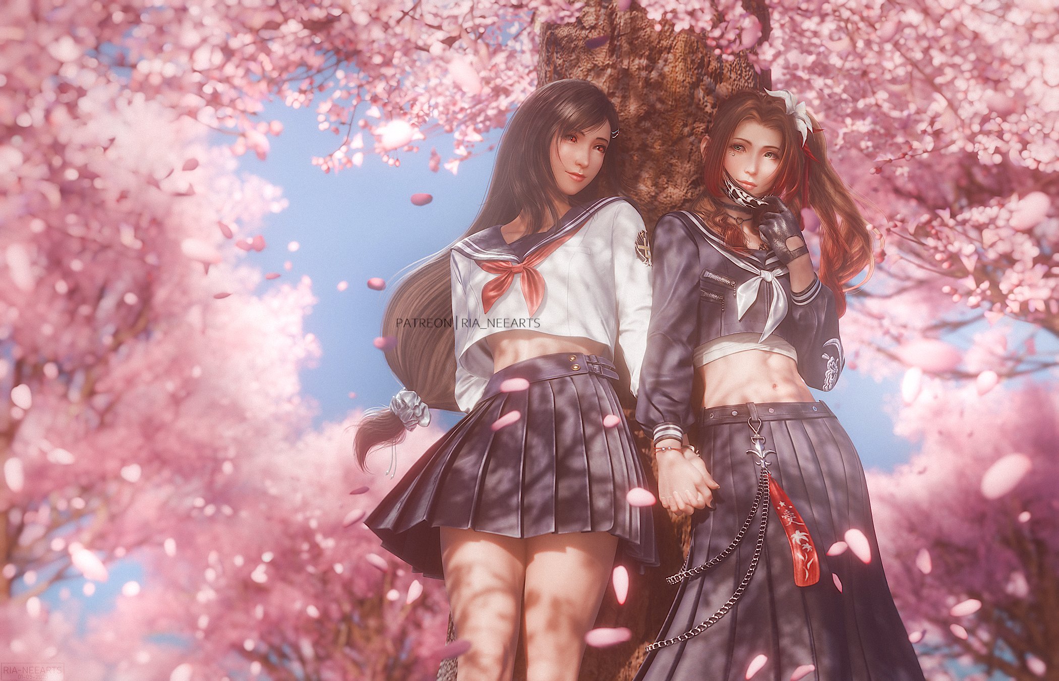 Safebooru - 2girls 3d aerith gainsborough aerith gainsborough (midgard seventh high school ...