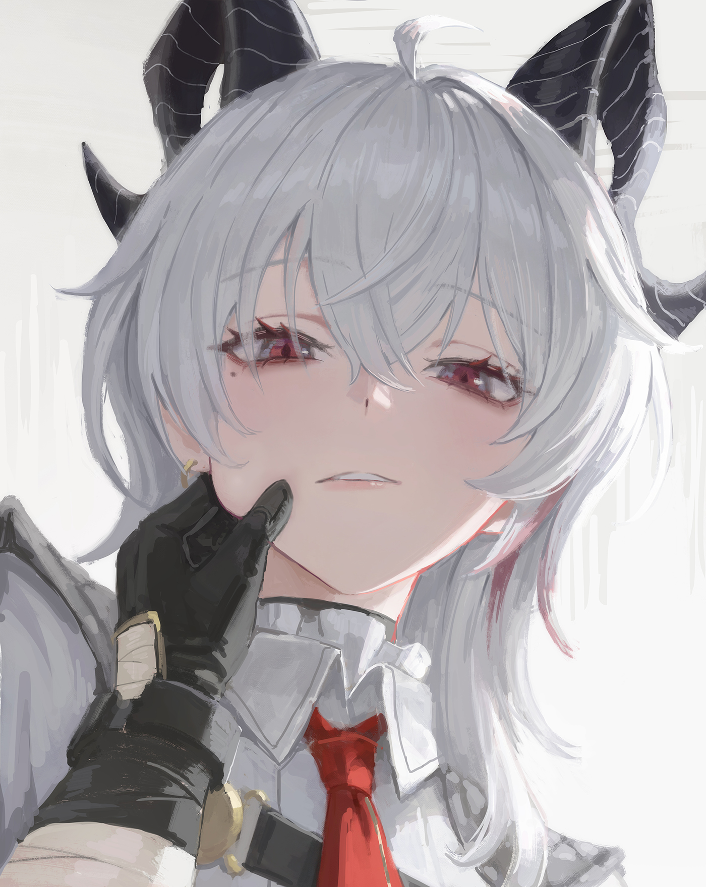 Safebooru - 1boy 1girl black choker black gloves black horns cheek pull choker collared shirt ...