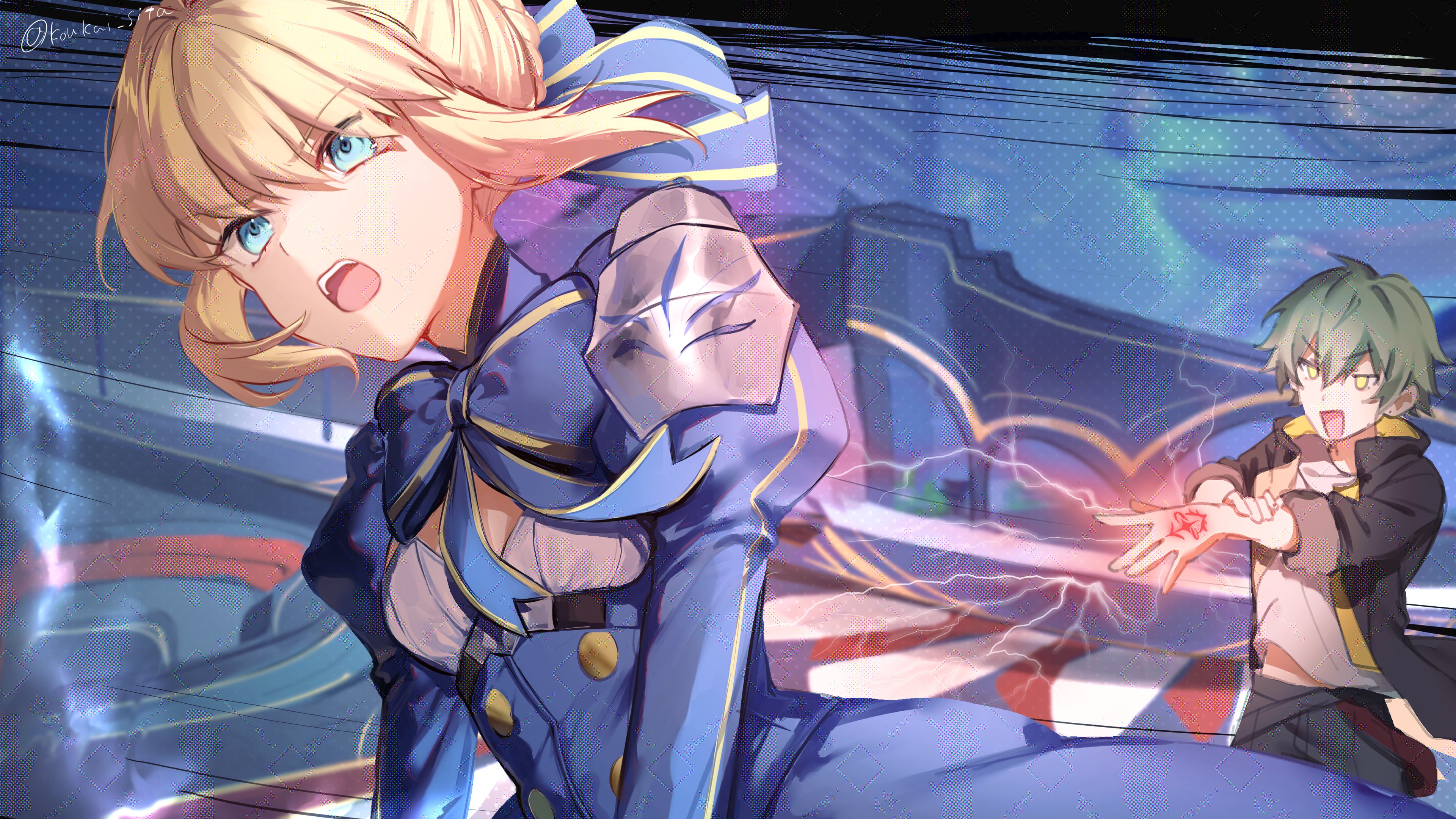 Safebooru - 1boy 1girl absurdres armor artoria pendragon (fate) blonde hair blue dress bow ...