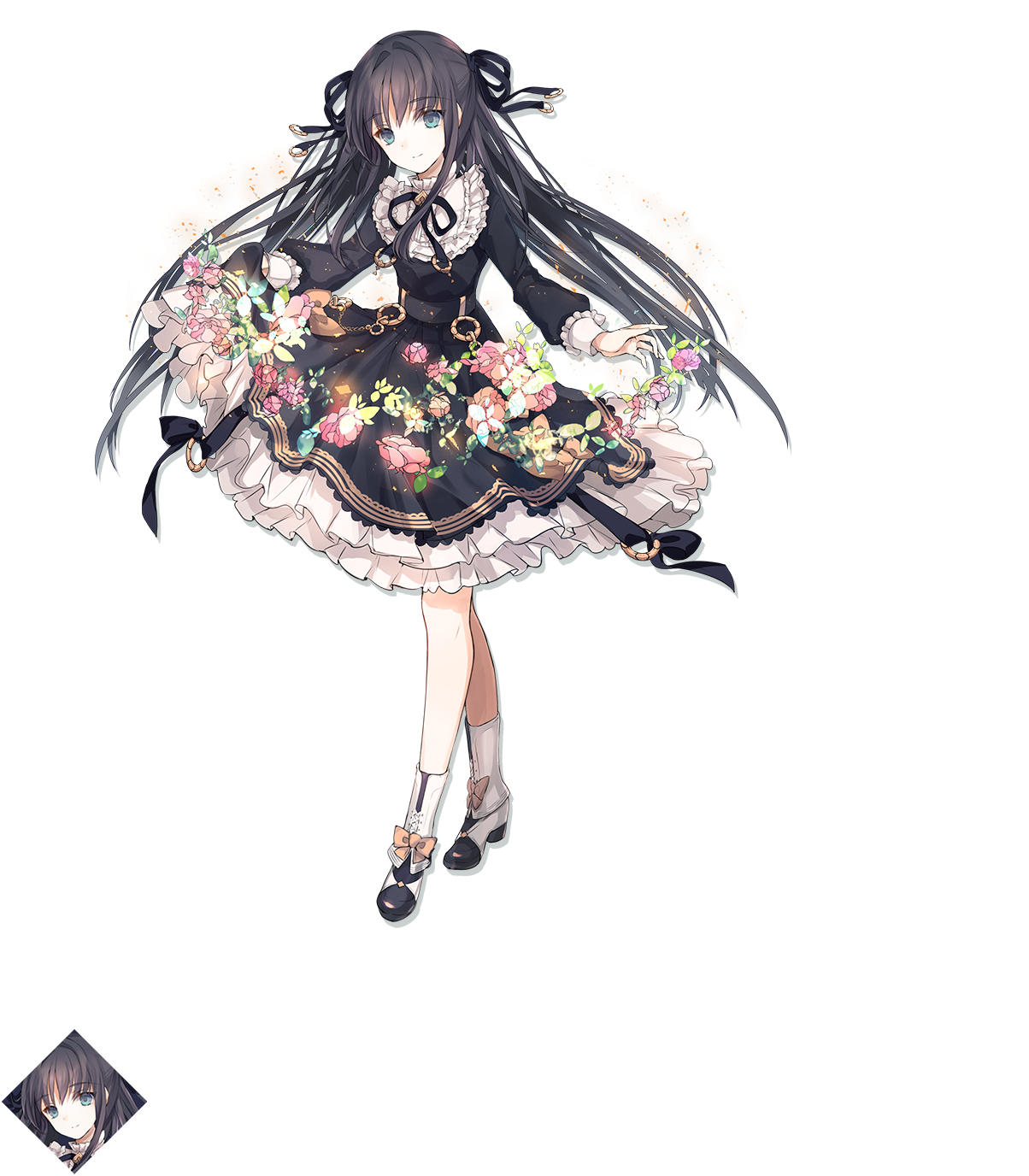 Safebooru - 1girl arcaea belt black belt black dress black hair black ribbon blue eyes boots ...