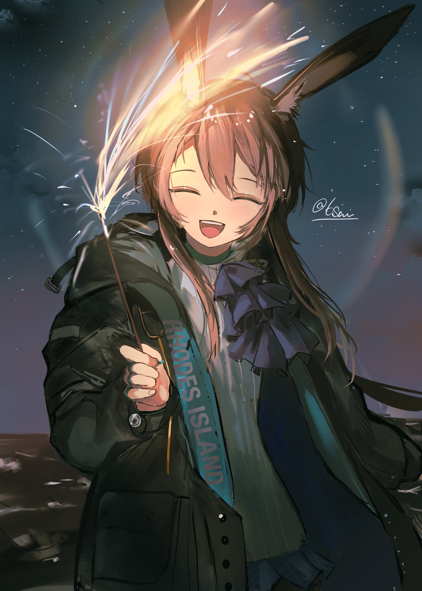 Safebooru - 1girl :d ^ ^ a6 9s rinlin amiya (arknights) animal ears arknights artist name ascot ...