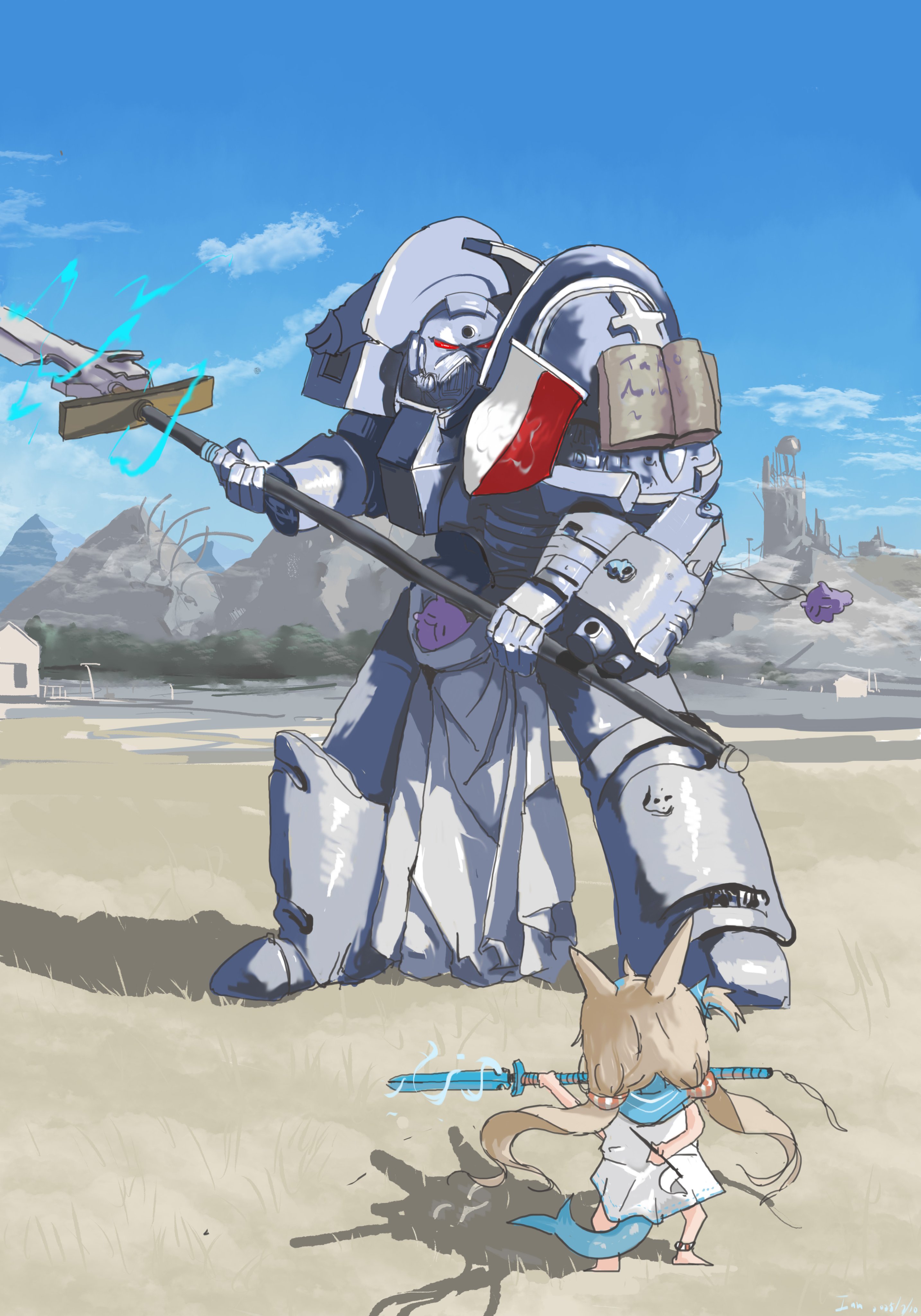 Safebooru - 1boy 1girl absurdres adeptus astartes animal ears arm ...