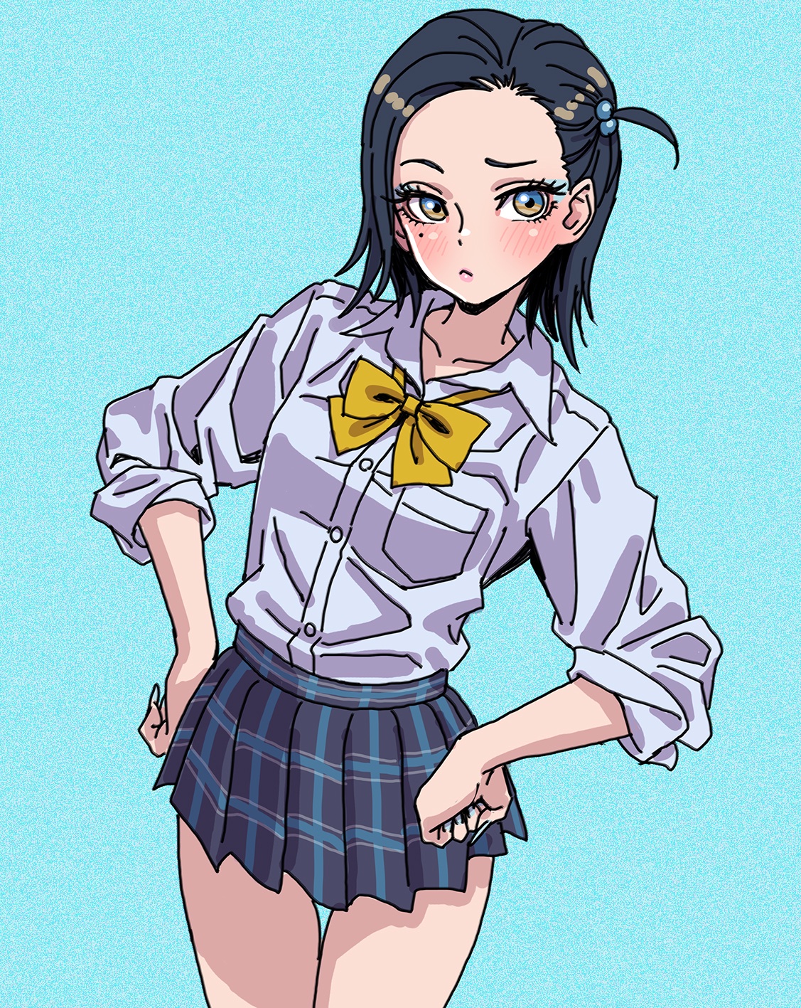 Safebooru - 1girl alternate costume alternate hairstyle black hair blue eyes blue eyeshadow blue ...