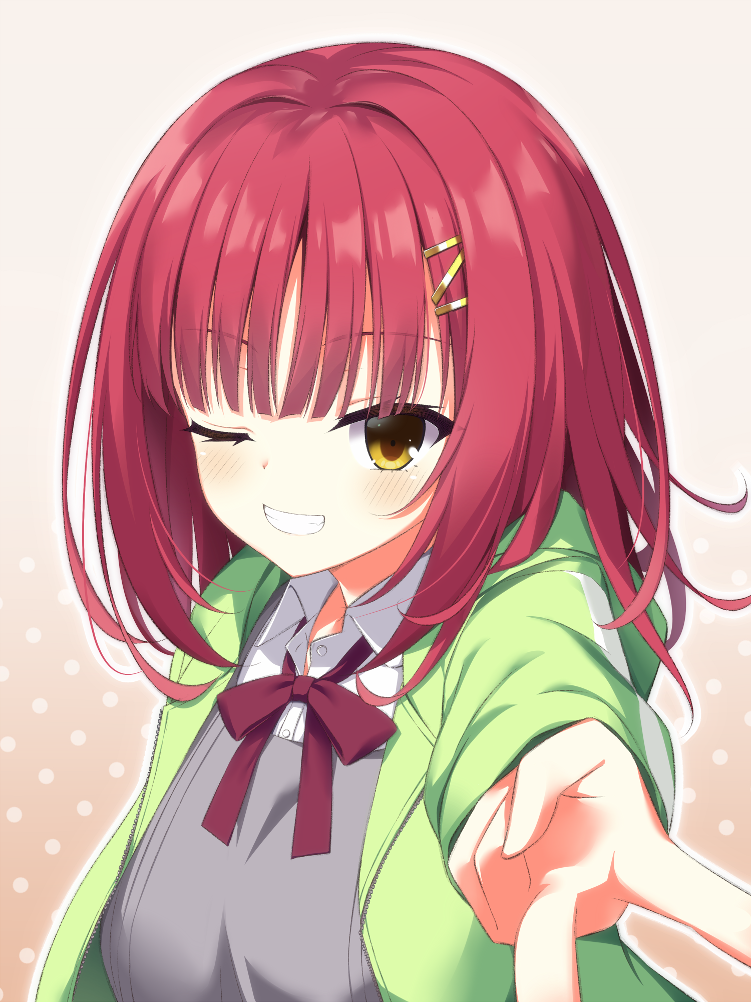 Safebooru - 1girl ;d asagi nanami blunt bangs blush bow bowtie collared ...