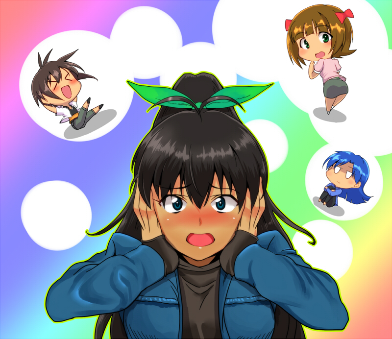 Safebooru - blush chibi ganaha hibiki hand on cheek hands on own face ...