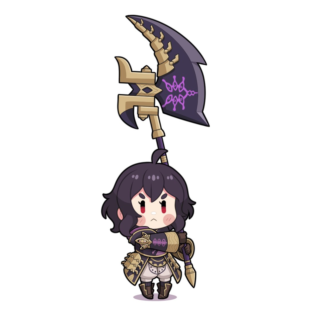 Safebooru - 1girl armor axe battle axe black hair blush boots breasts chibi closed mouth dark ...