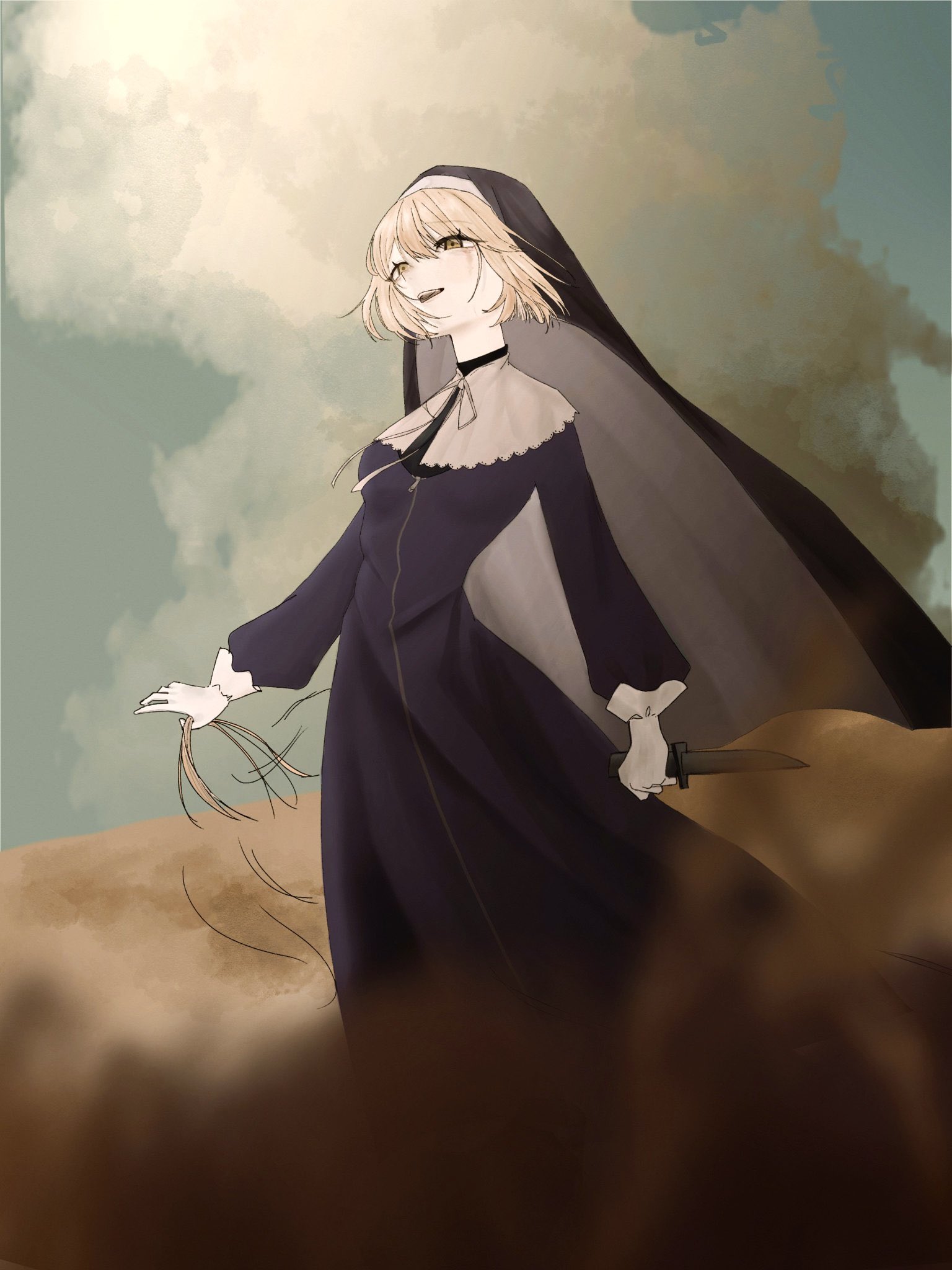 Safebooru - 1girl aon (aon0 01234) black dress blonde hair blurry blurry foreground bob cut ...