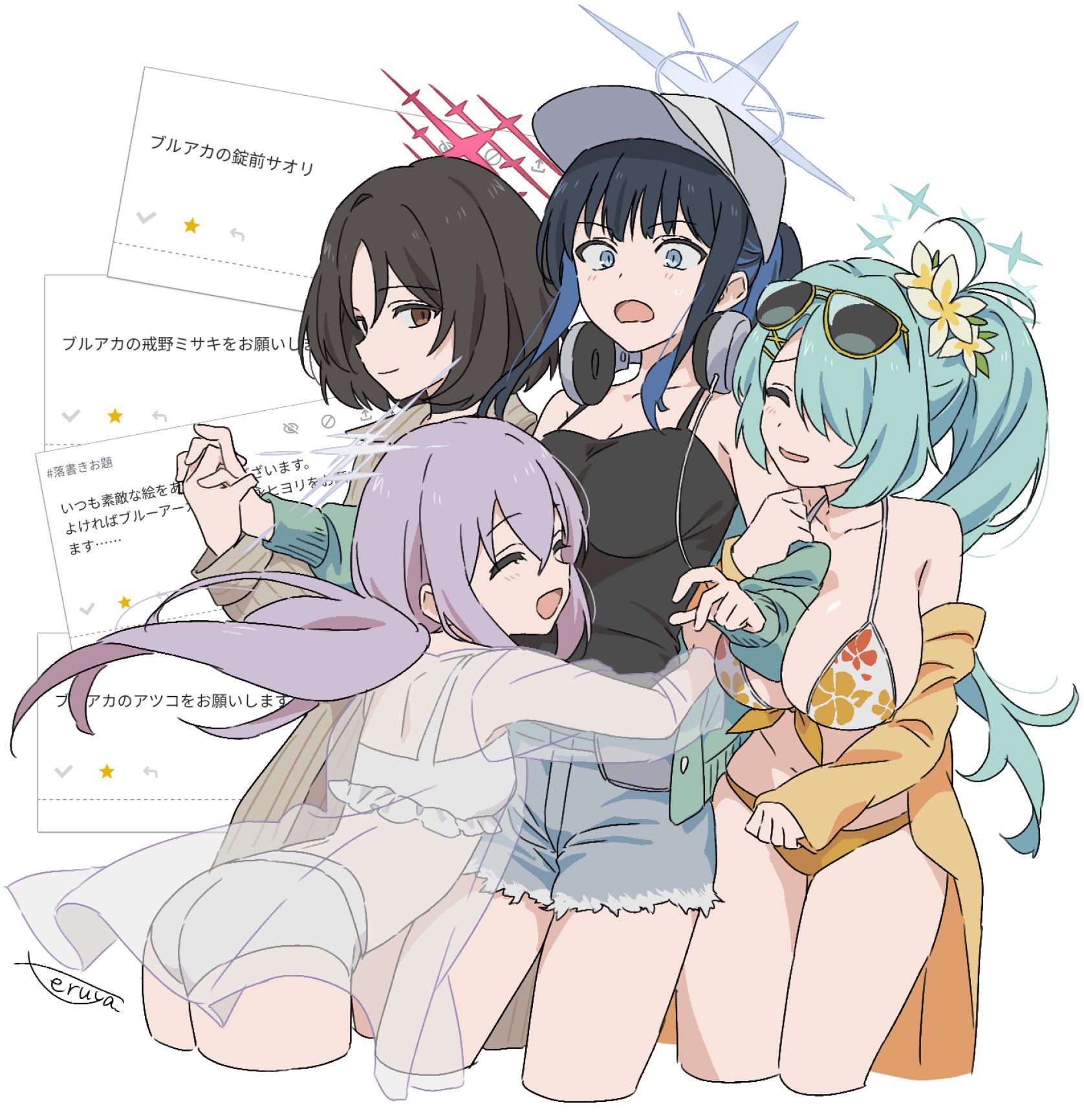 Safebooru - 4girls aqua hair arius squad (blue archive) atsuko (blue archive) atsuko (swimsuit ...