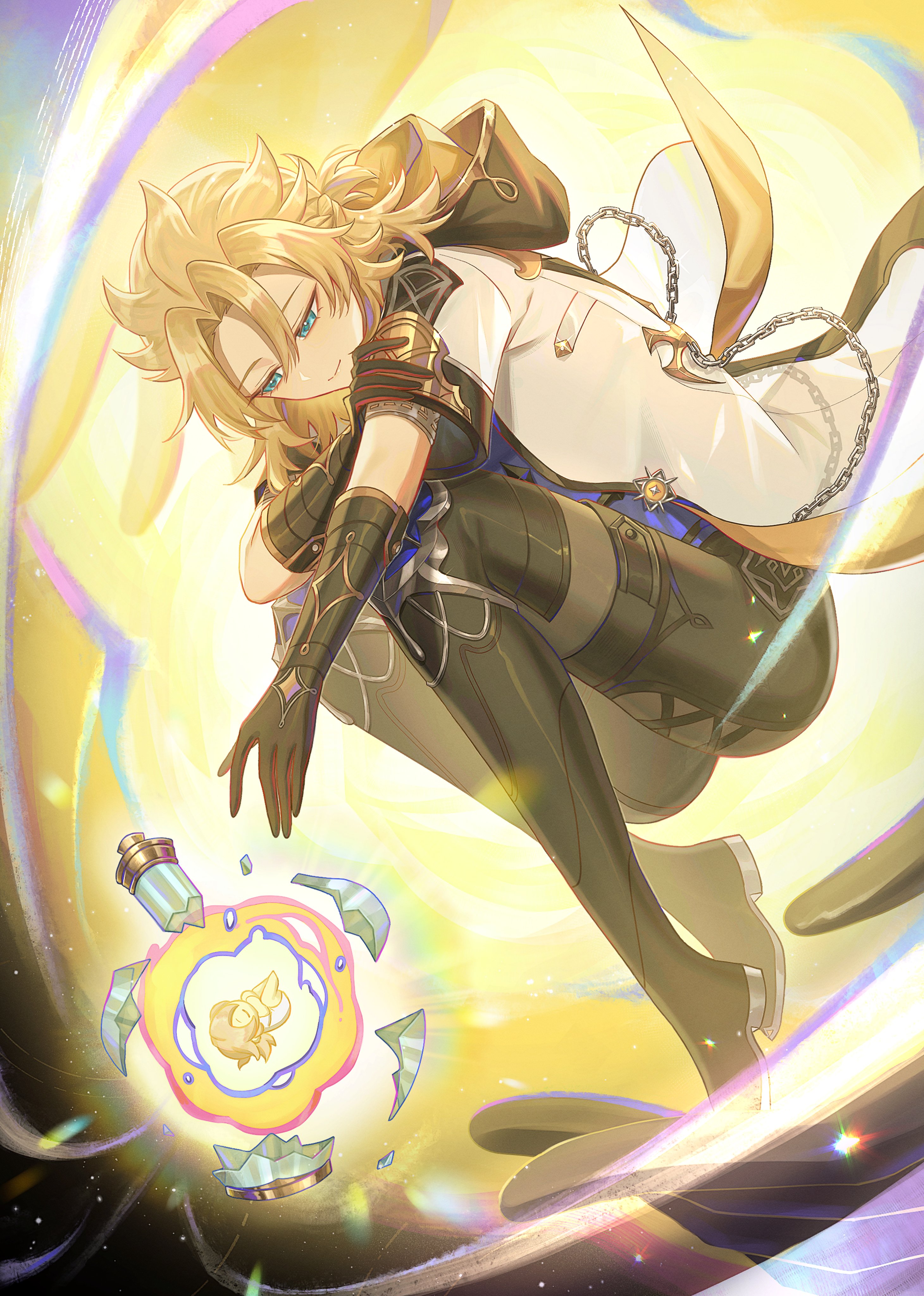 Safebooru - 1boy absurdres albedo (genshin impact) aqua eyes black boots black gloves black ...