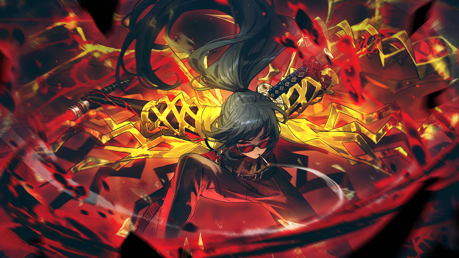 Safebooru - 1girl belt black belt black gloves black hair black pants black vest blood blood on ...