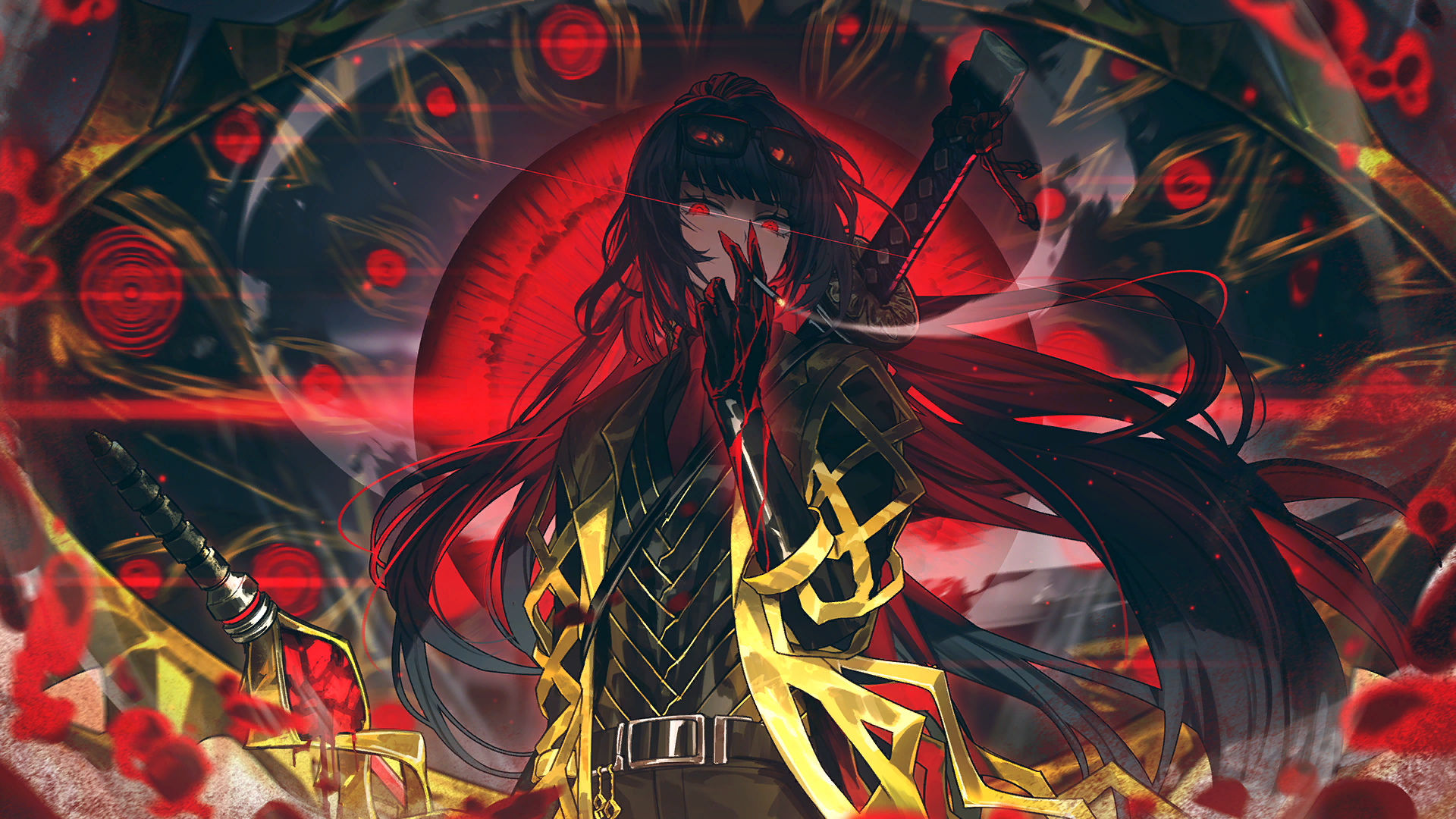 Safebooru - 1girl belt black belt black gloves black hair black pants black vest blood blood on ...