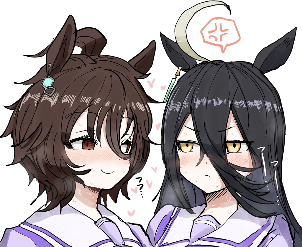 Safebooru - 2girls agnes tachyon (umamusume) ahoge amik0824 anger vein animal ears black hair ...