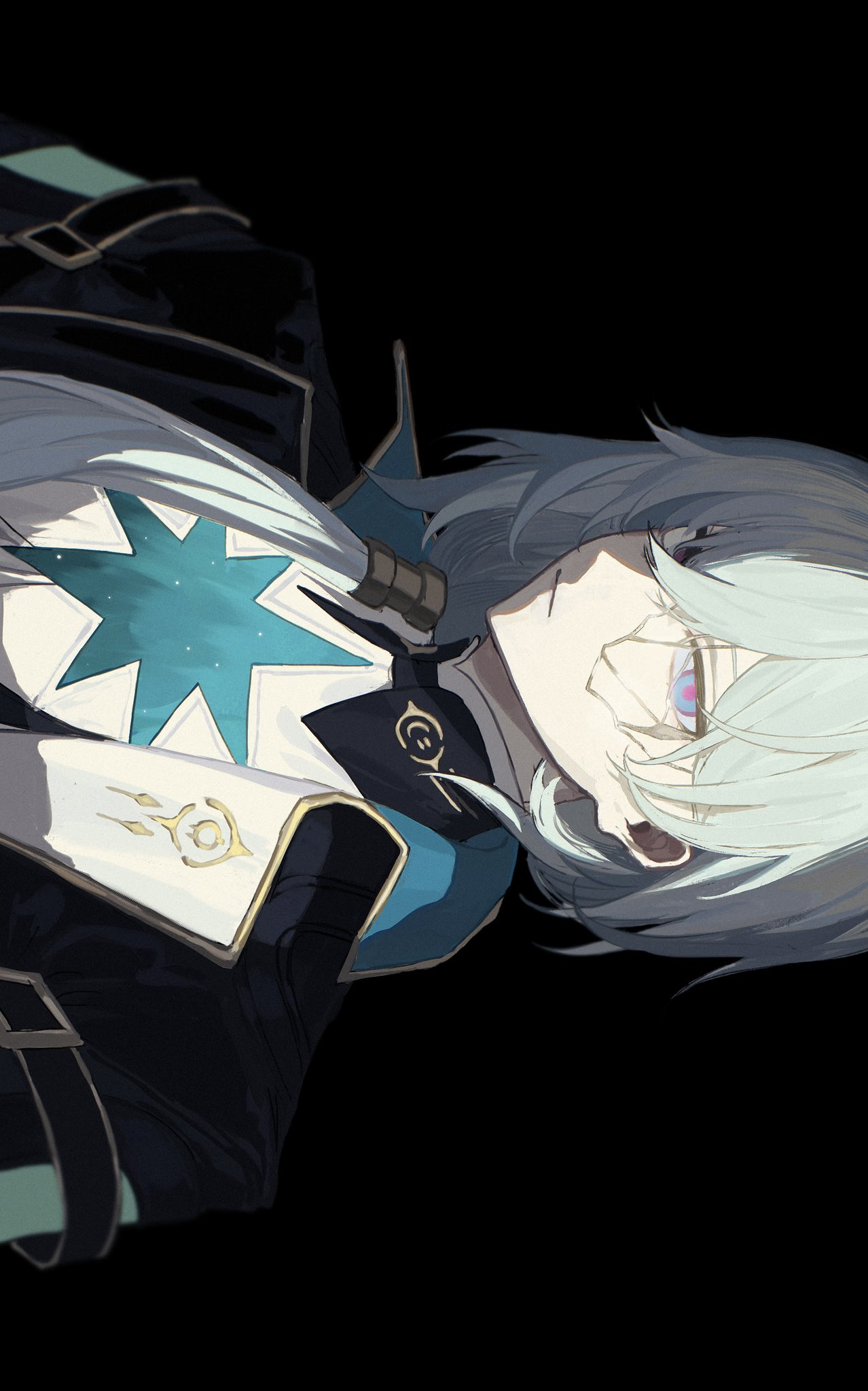 Safebooru - 1boy anaxa (honkai: star rail) aqua hair black background black jacket blue eyes ...