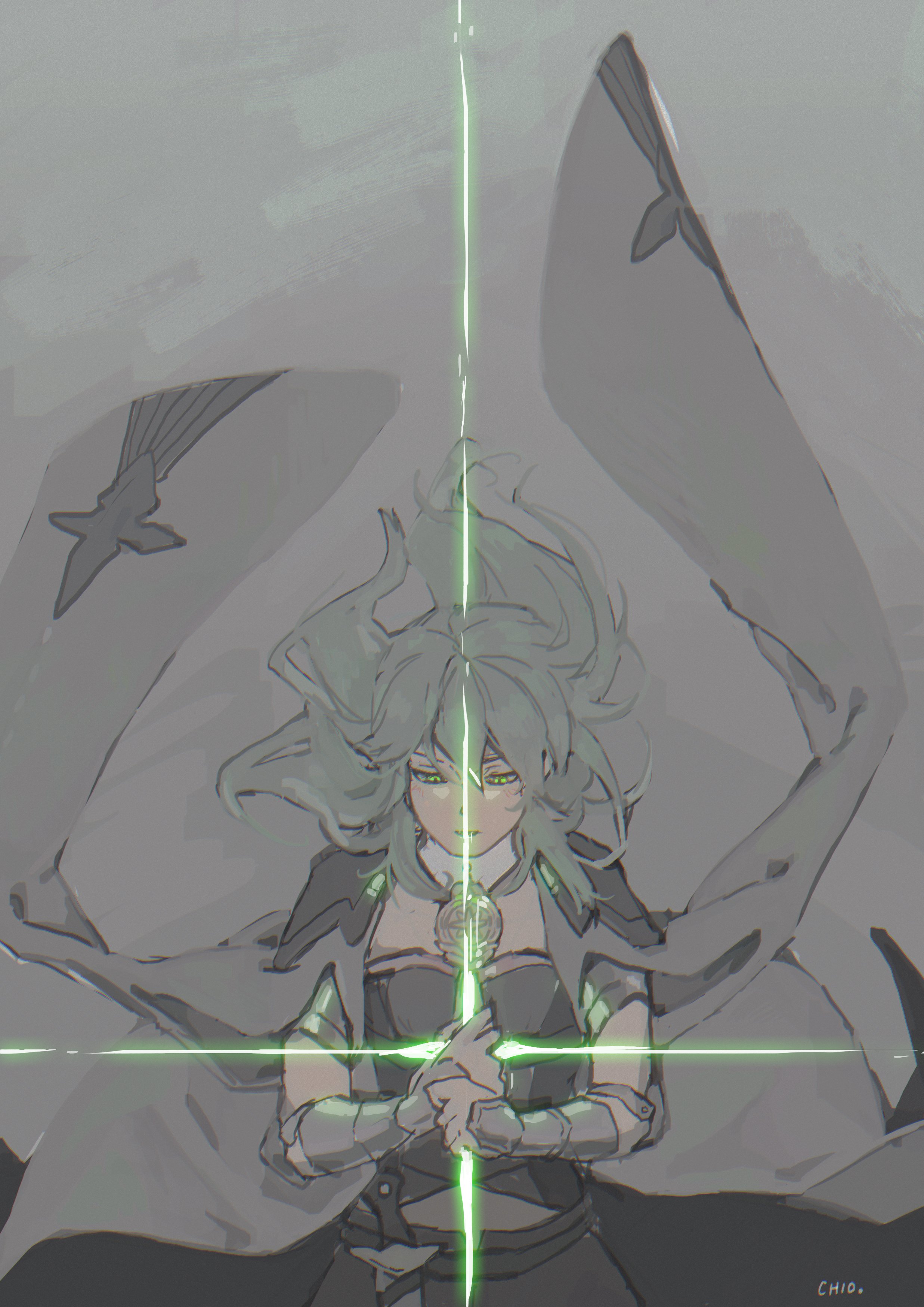 Safebooru - 1girl absurdres alternate hair color armor black armor black shorts bodice breasts ...