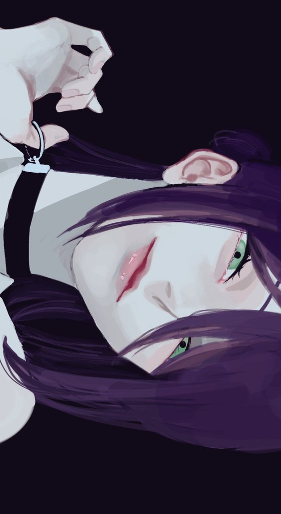 Safebooru - 1girl black choker black ribbon chainsaw man choker green eyes grenade pin hair ...