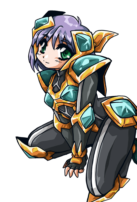 Safebooru - 90s ahoge armor bad id bodysuit boots gloves green eyes ...