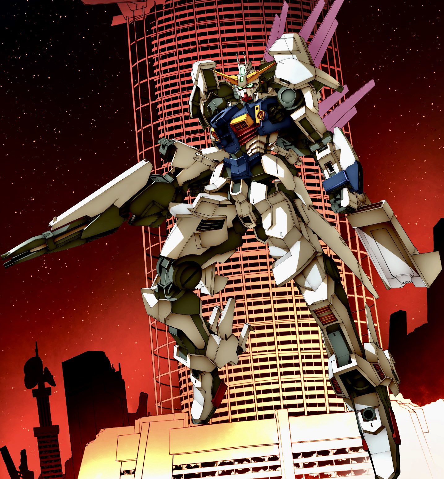 Safebooru - beam rifle building clenched hand commentary request energy ...