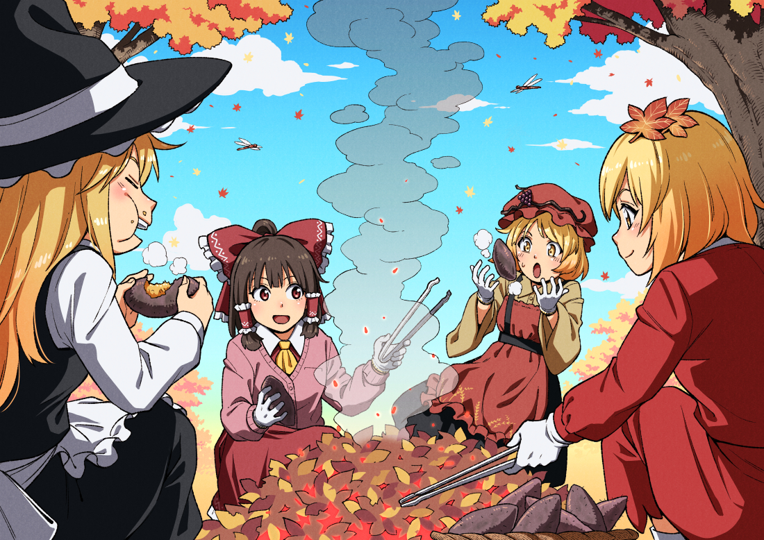 Safebooru - 4girls aki minoriko aki shizuha black dress blonde hair ...
