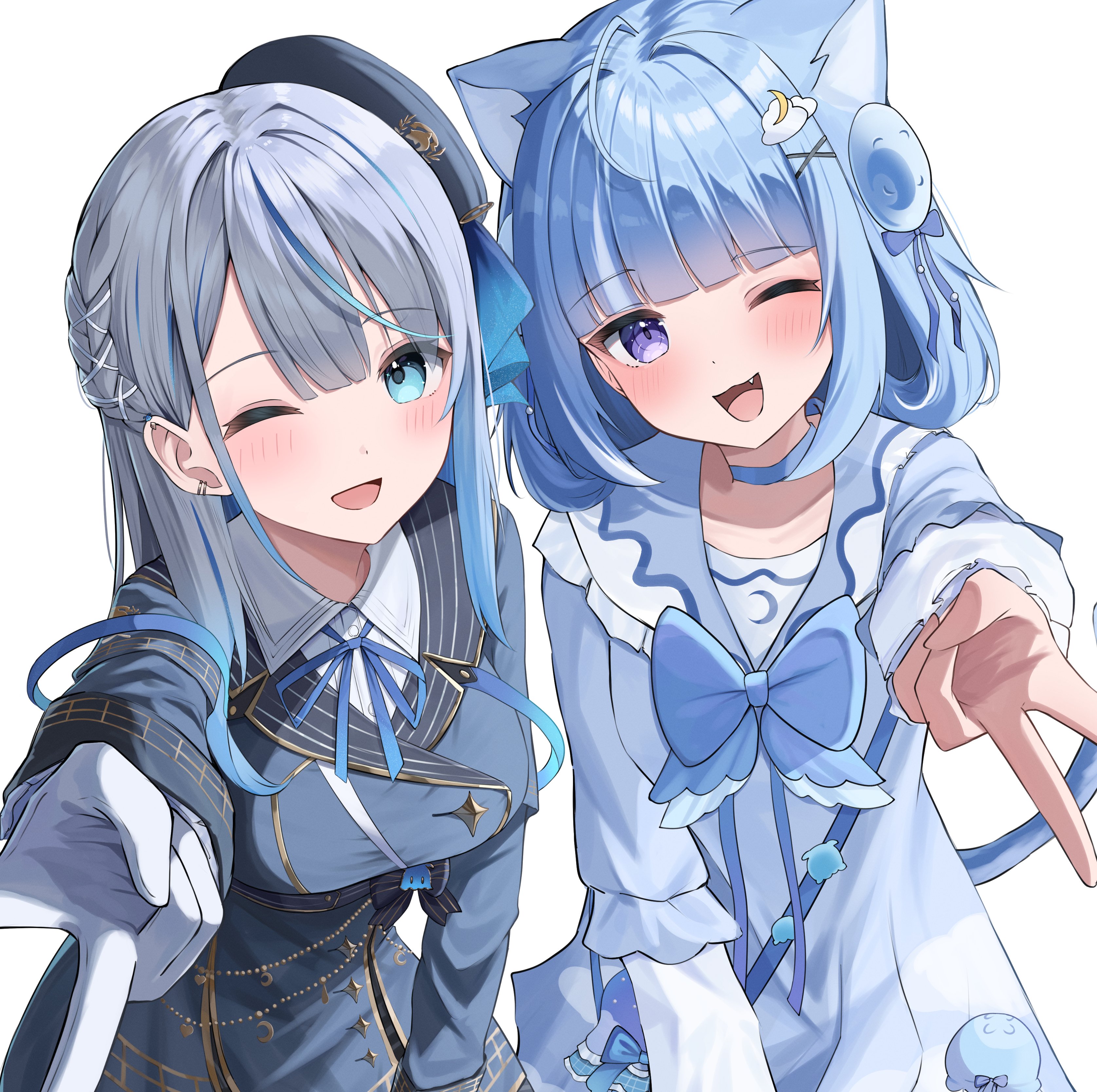 Safebooru - 2girls absurdres amagai ruka animal ears between legs blue ...