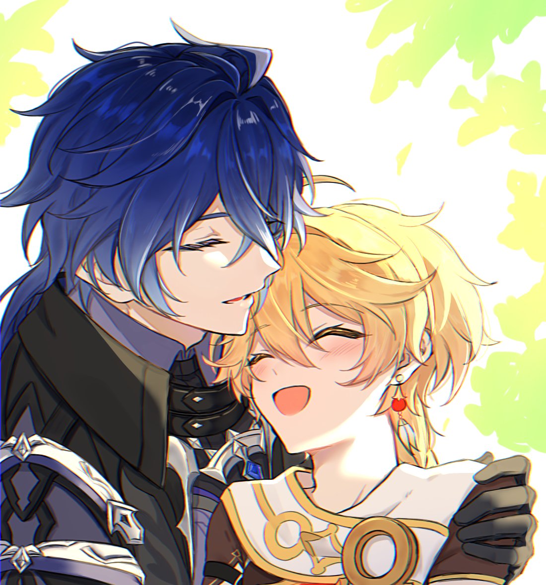 Safebooru - 2boys :d aether (genshin impact) black gloves blonde hair ...
