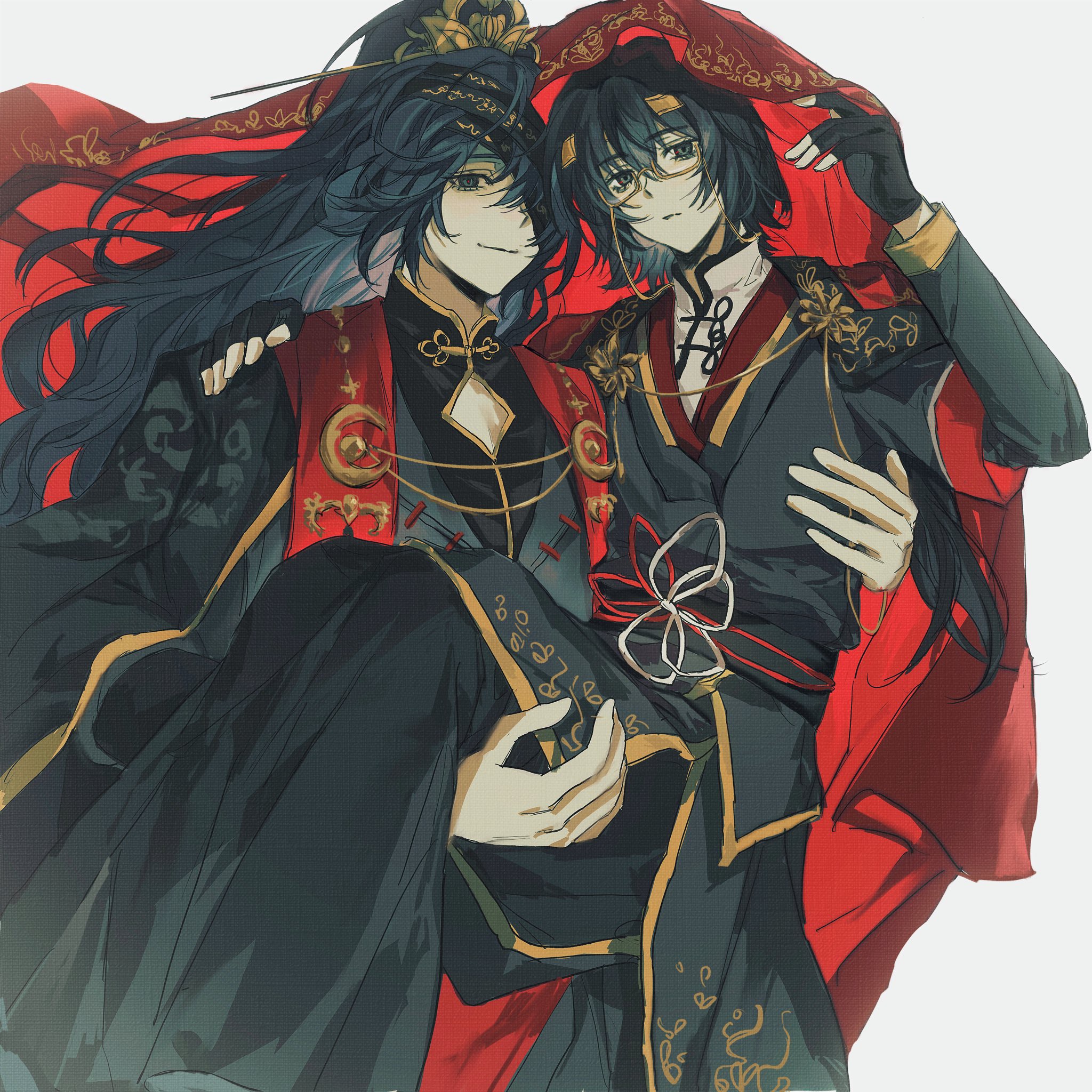 Safebooru - 2boys black bandages black eyes black hair black hanfu ...