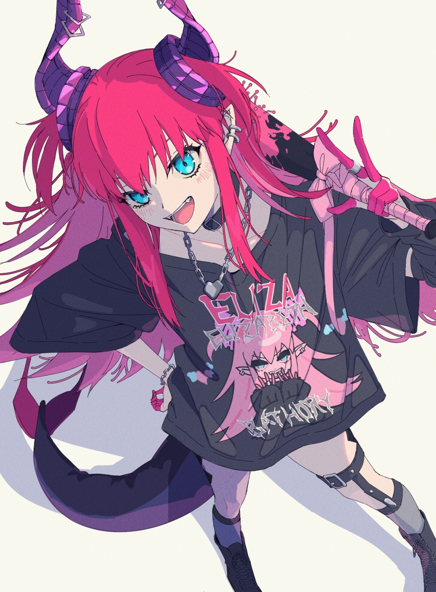 Safebooru - 1girl anianiani0607 black shirt blue eyes boots bracelet ...