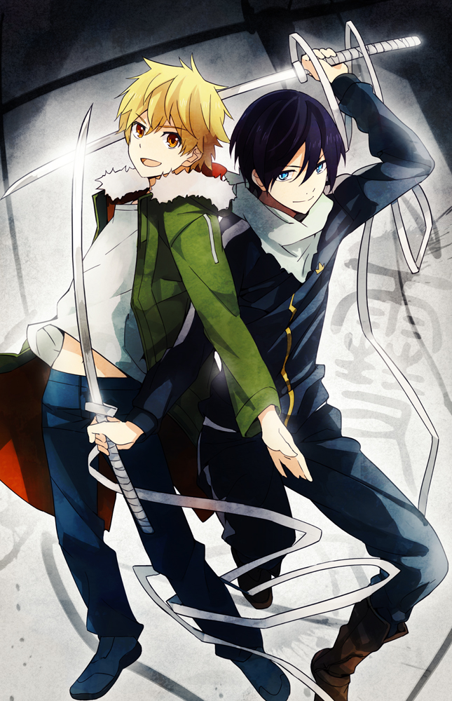 Safebooru - 2boys bandages blonde hair blue eyes dual wielding green ...