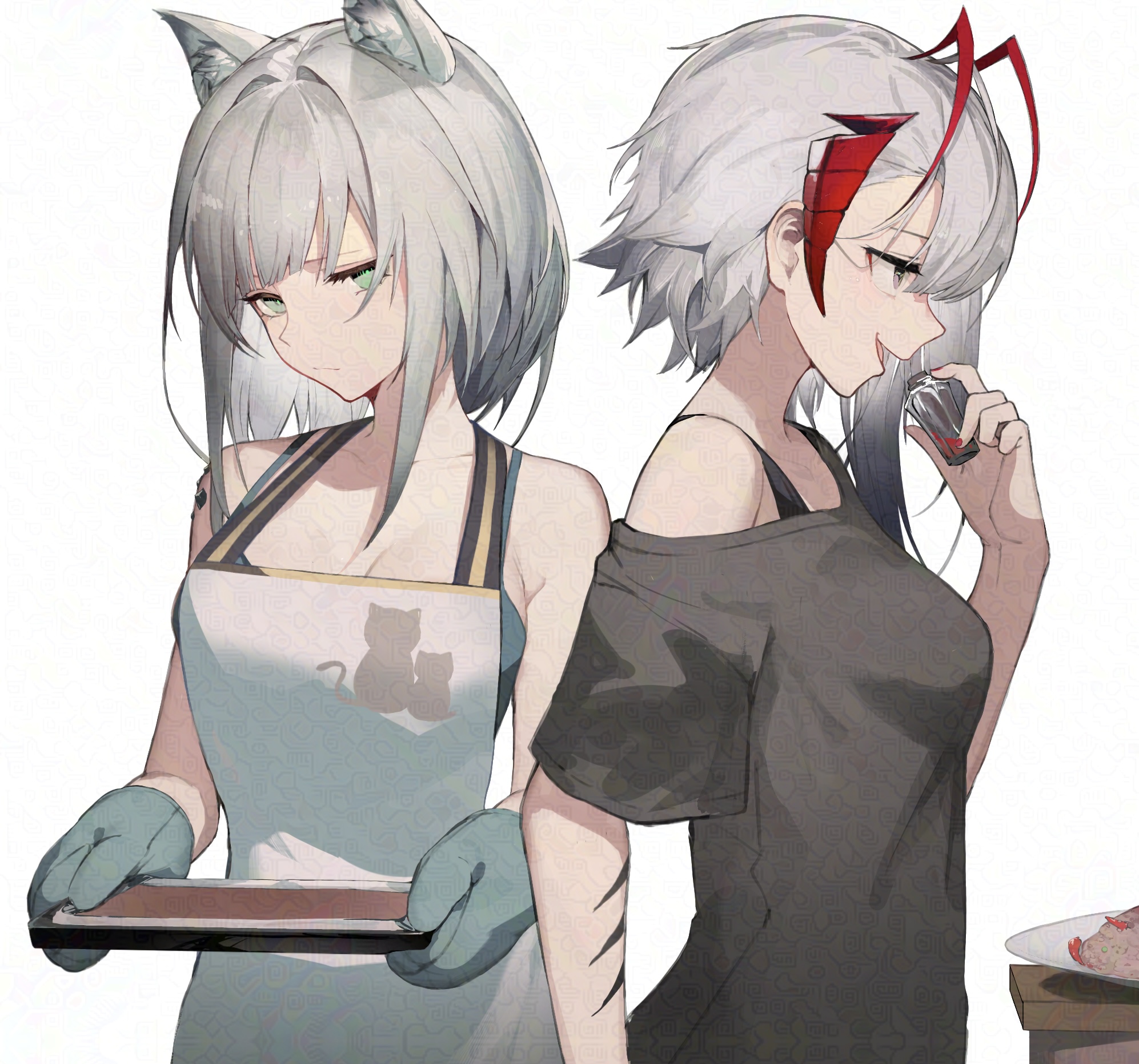 Safebooru - 2025 2girls animal ear fluff animal ears anths apron aqua ...