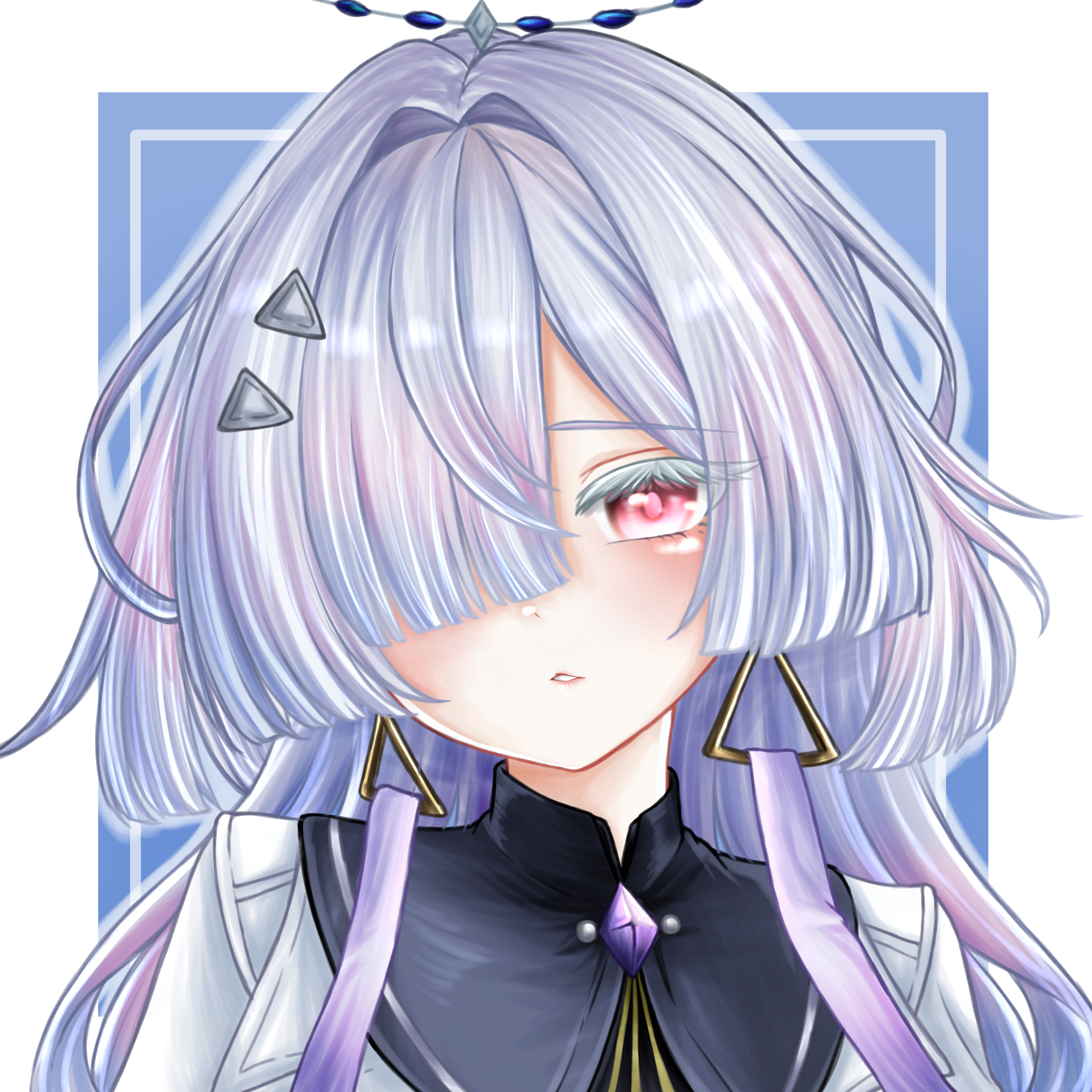 Safebooru 1girl Absurdres Blue Background Border Commentary Request 1651