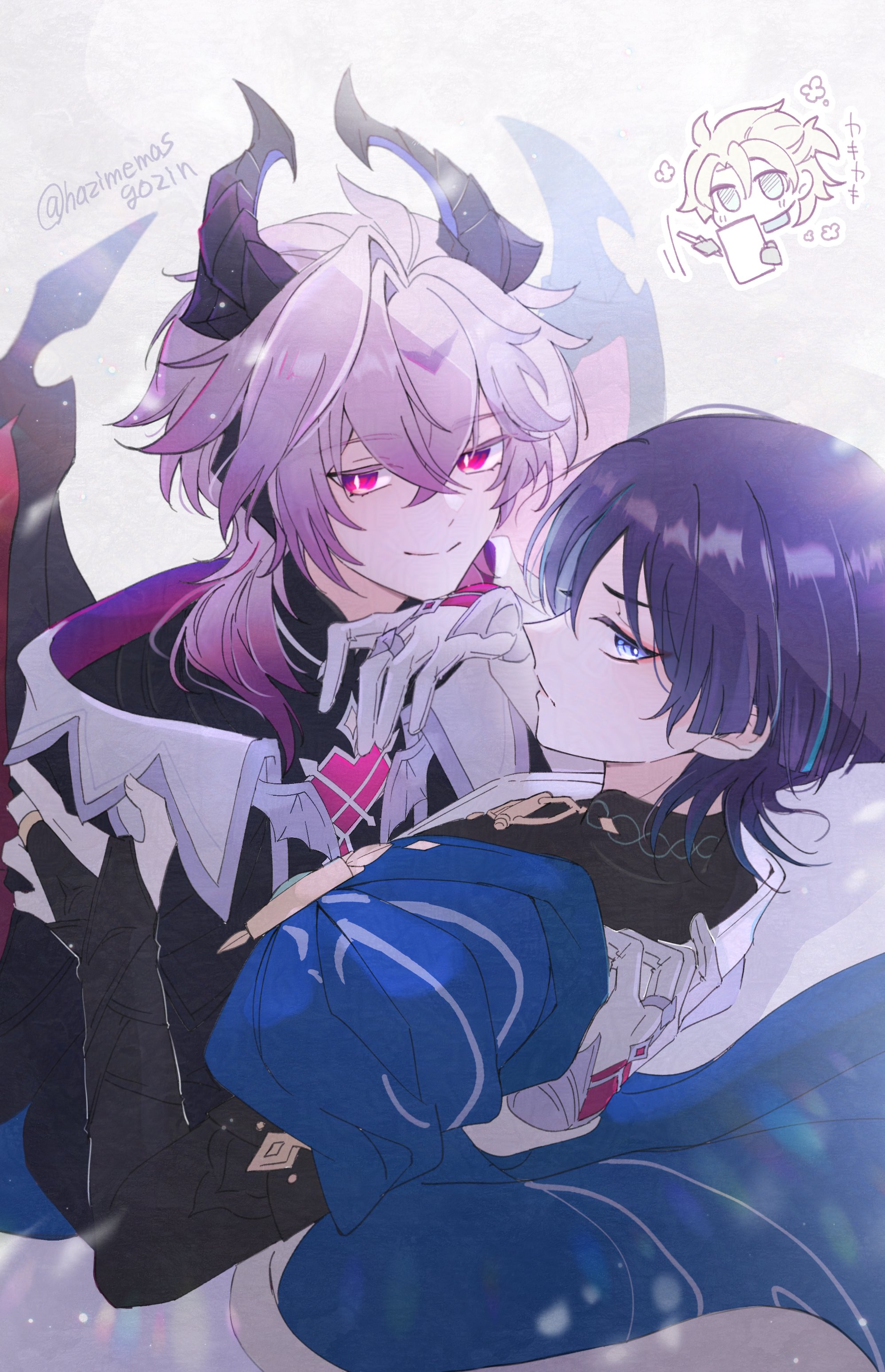 Safebooru - 2boys absurdres albedo (genshin impact) aqua eyes aqua ...