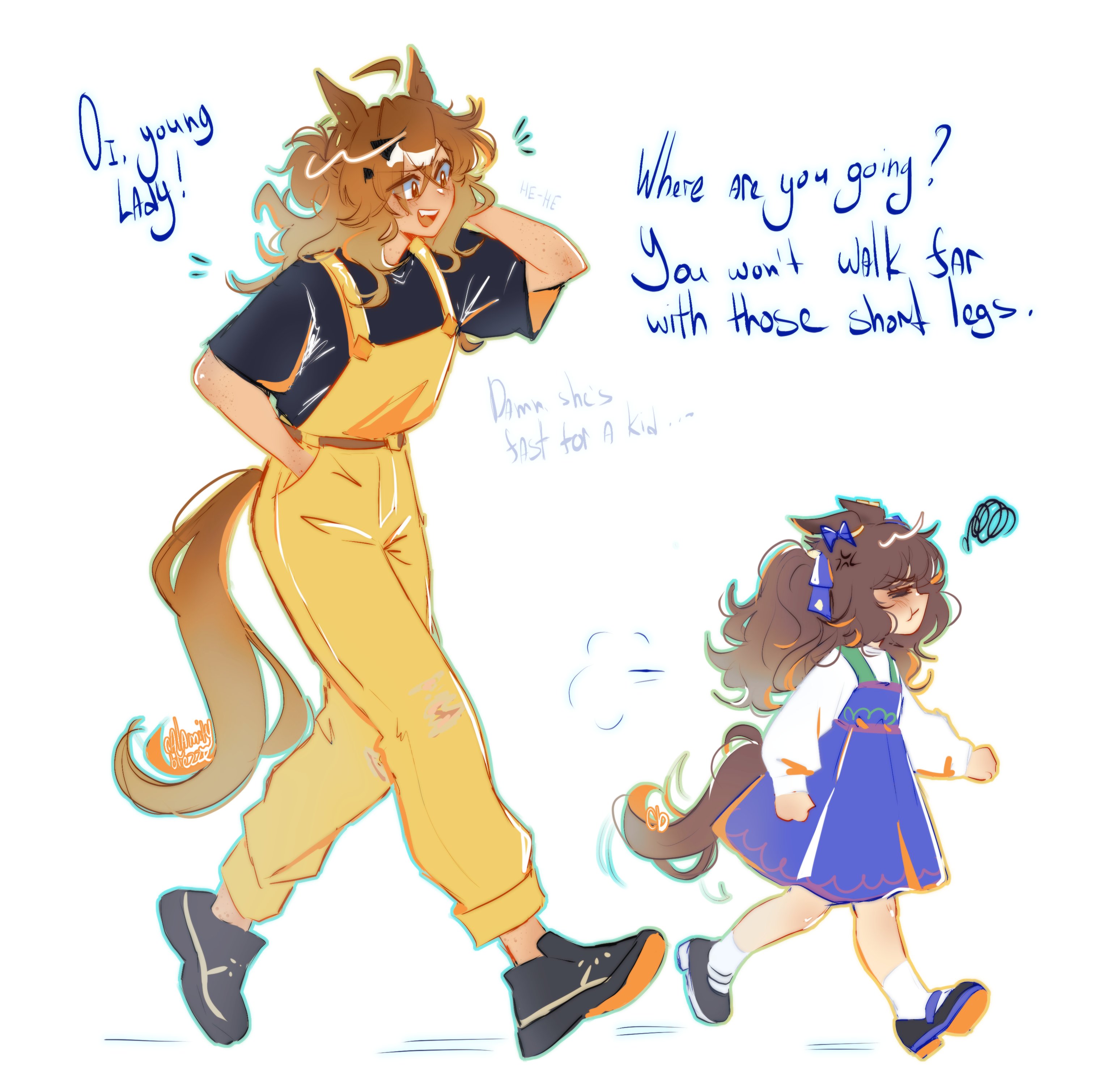 Safebooru - 2girls absurdres aged down ahoge anger vein animal ears black shirt blue bow blue ...