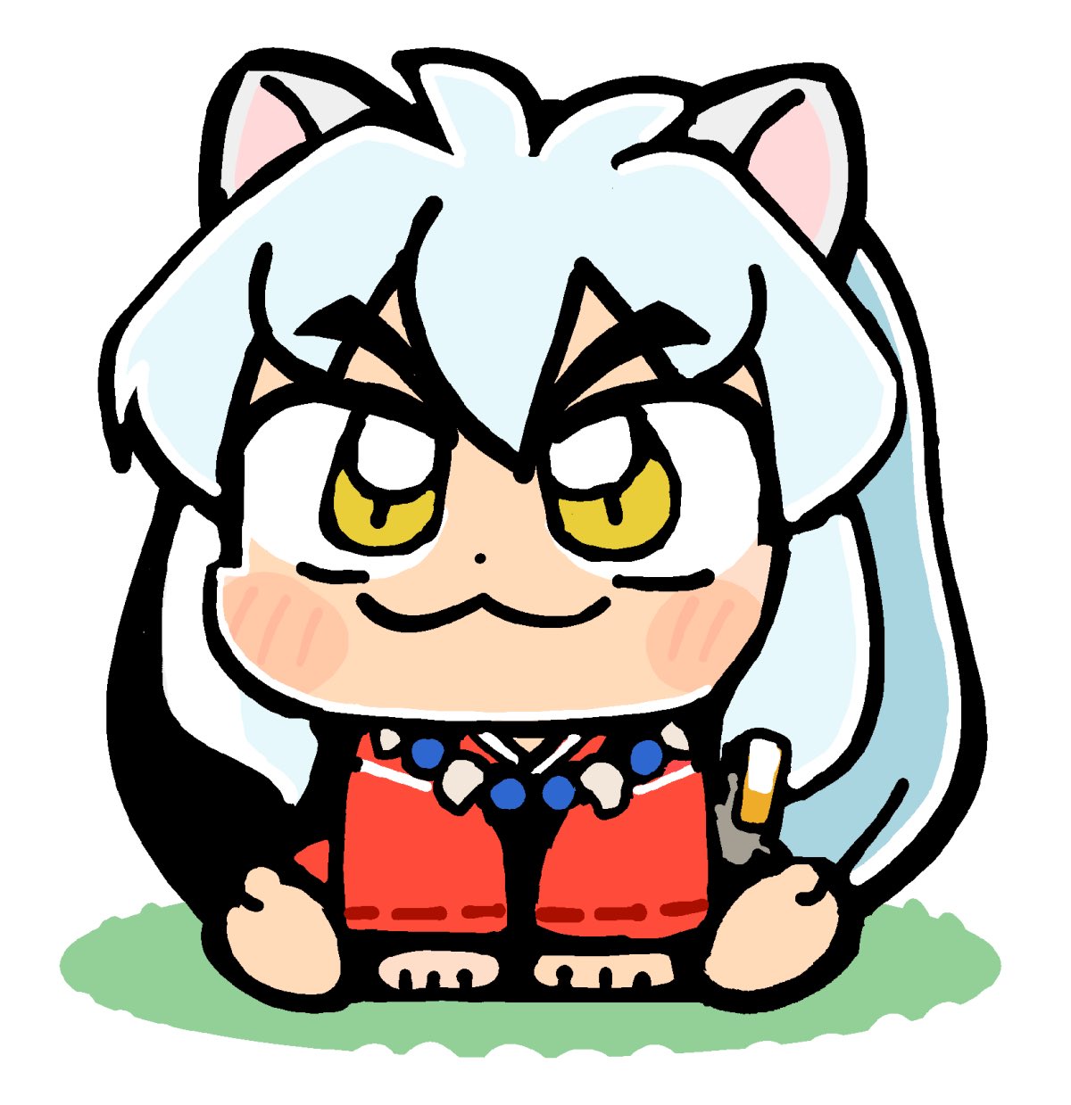 Safebooru - 1boy :3 animal ears barefoot bkub blue hair blush stickers ...