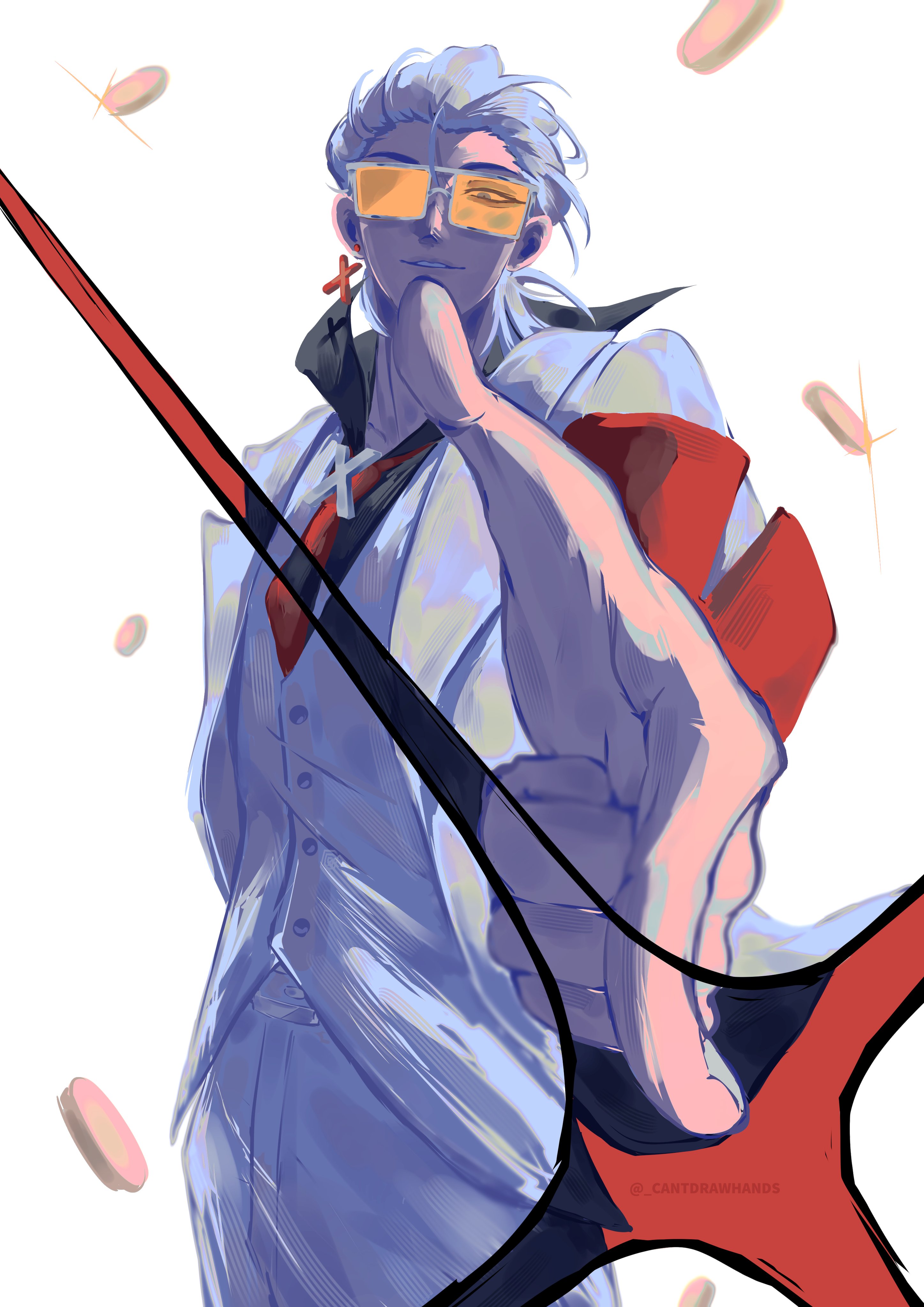 Safebooru - 1boy absurdres black shirt cantdrawhands coat coin ...