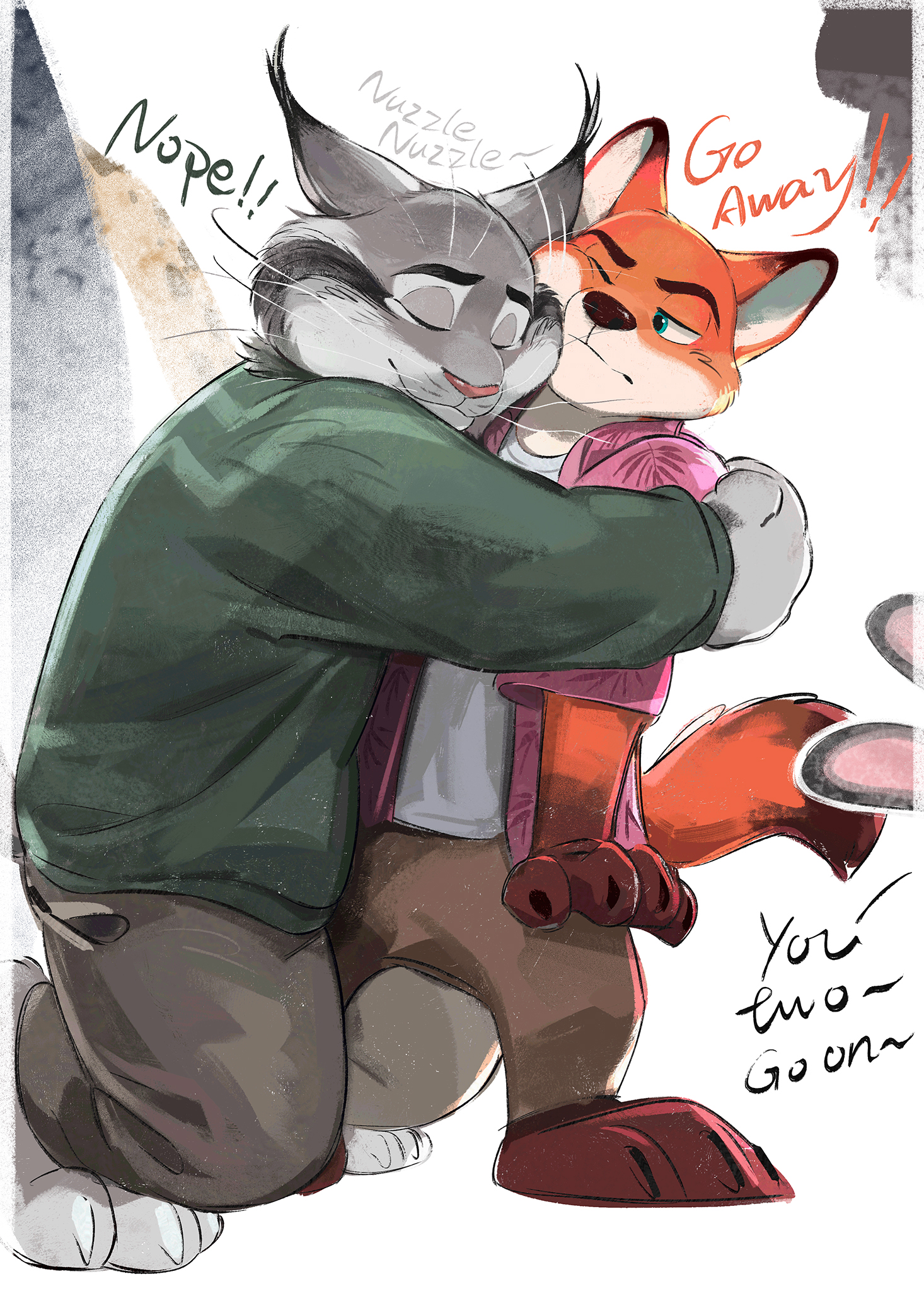 Safebooru - 2boys animal ears bare legs boogbogex brown pants cat boy ...