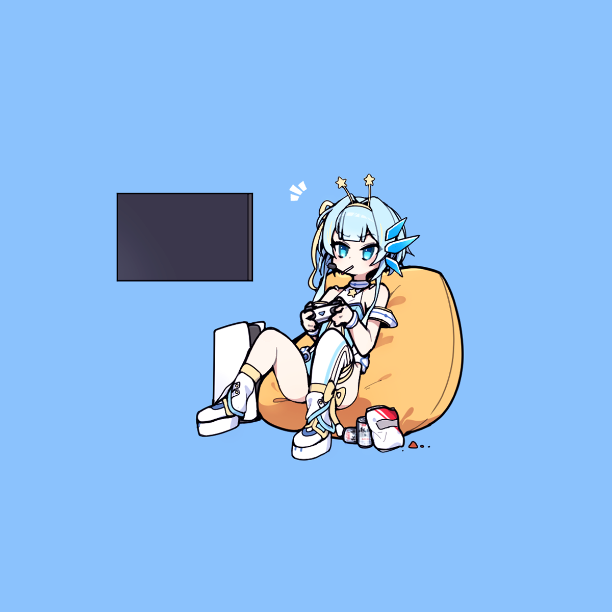 Safebooru - 1girl blue eyes blue hair controller cross (vgne4542 ...