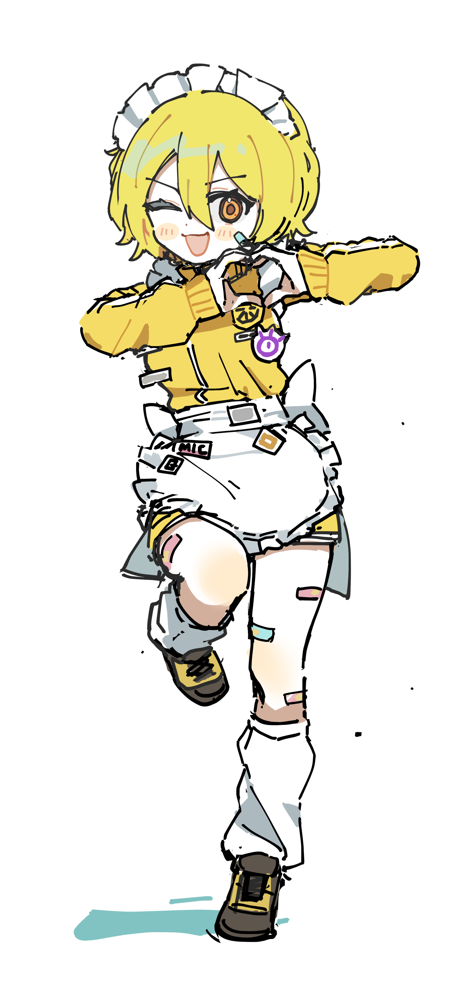 Safebooru - 1girl :3 absurdres apron bandaid bandaid on leg blonde hair ...