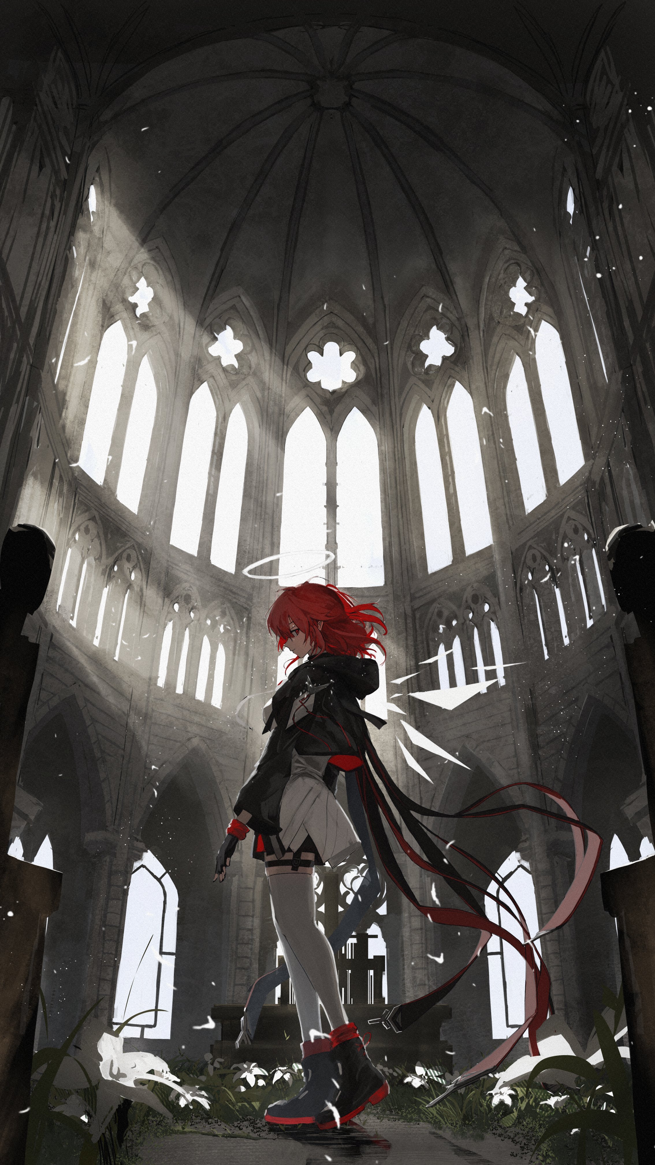 Safebooru - absurdres angel wings arknights black boots black jacket ...