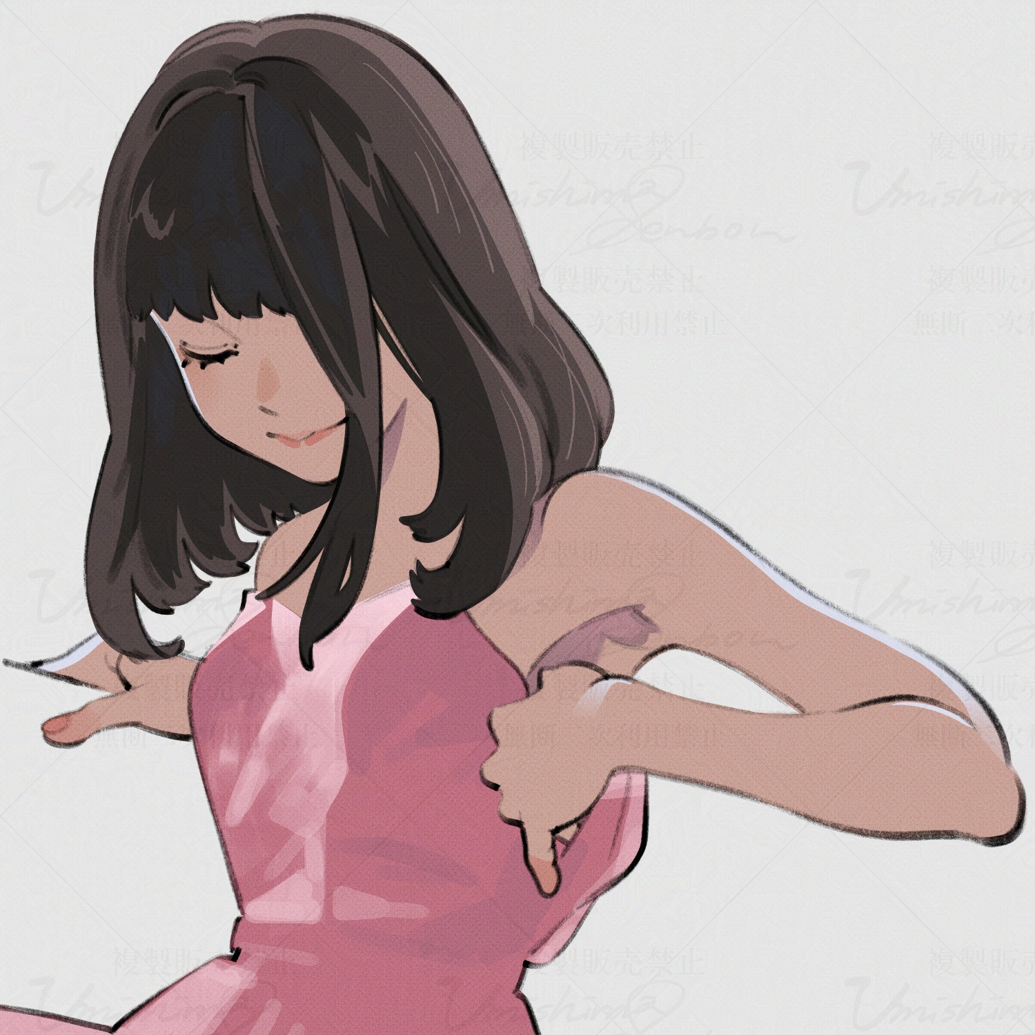 Safebooru - 1girl armpits black hair closed mouth commentary english ...