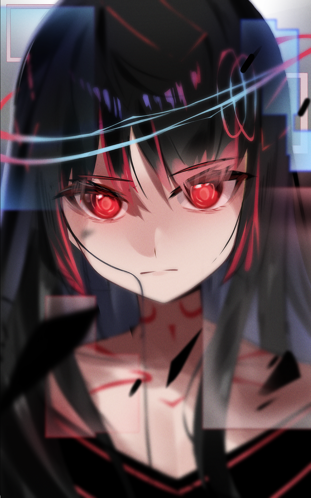 Safebooru - 1girl chaos (mon-musu quest!) chest tattoo glaring glitch ...